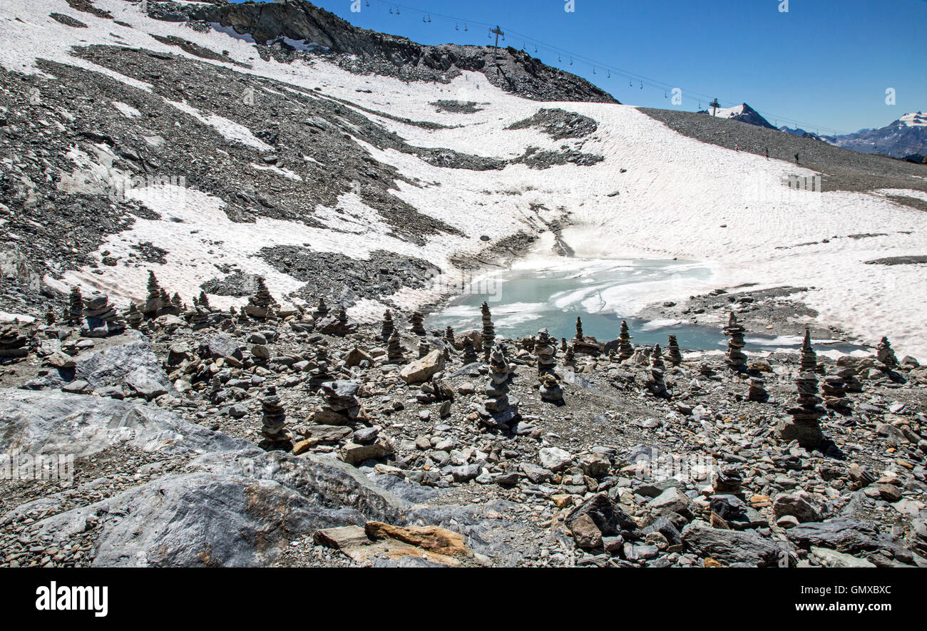 Stone Cairns On The Glacier La Plagne French Alps Stock Photo - Alamy