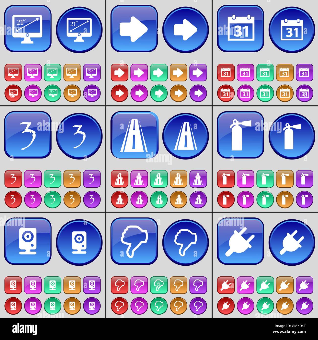 Monitor, Arrow right, Calendar, Three, Road, Fire extinguisher, Speaker ...