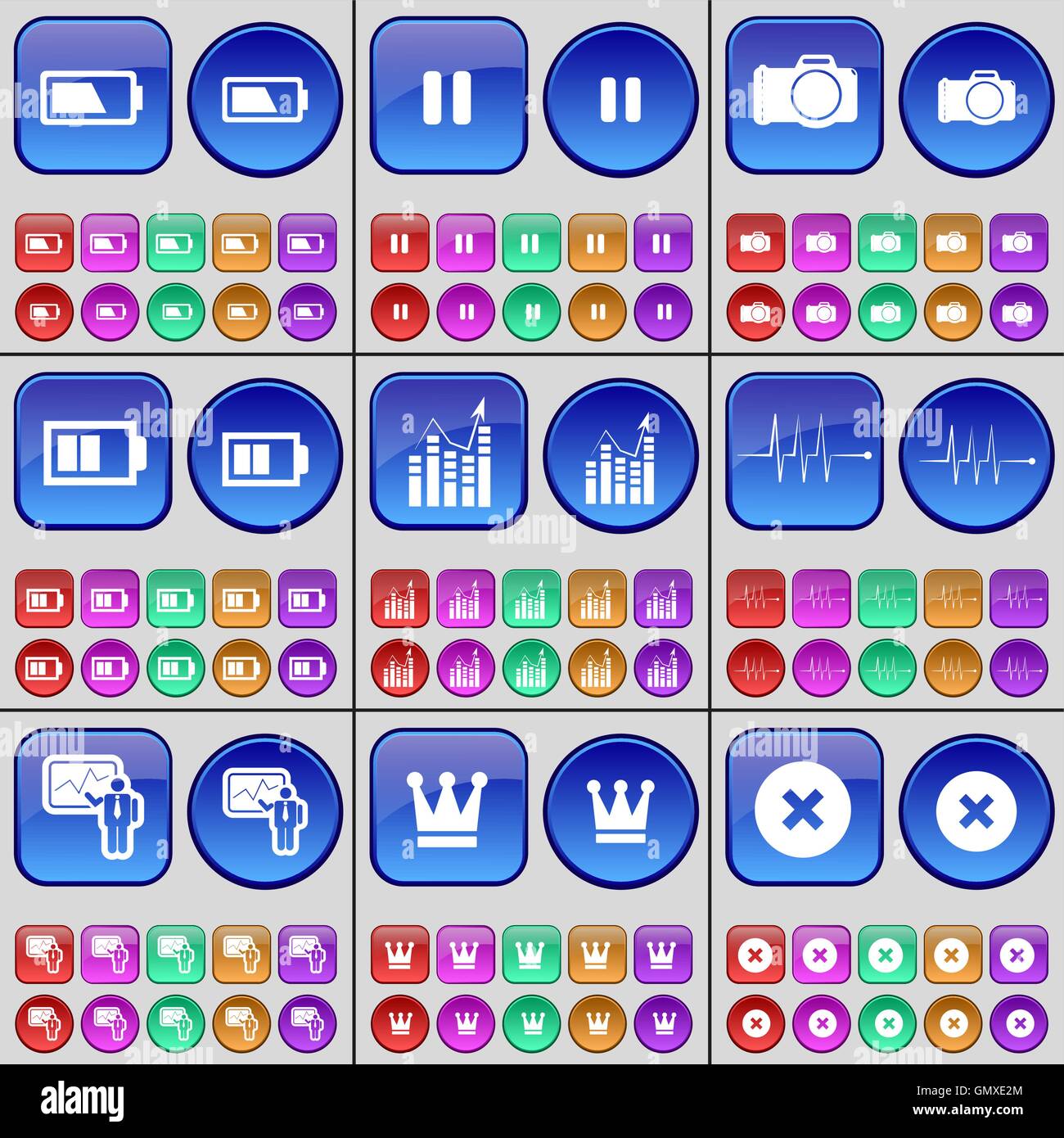 Battery, Pause, Camera, Diagram, Pulse, Graph, Crown, Stop. A large set ...