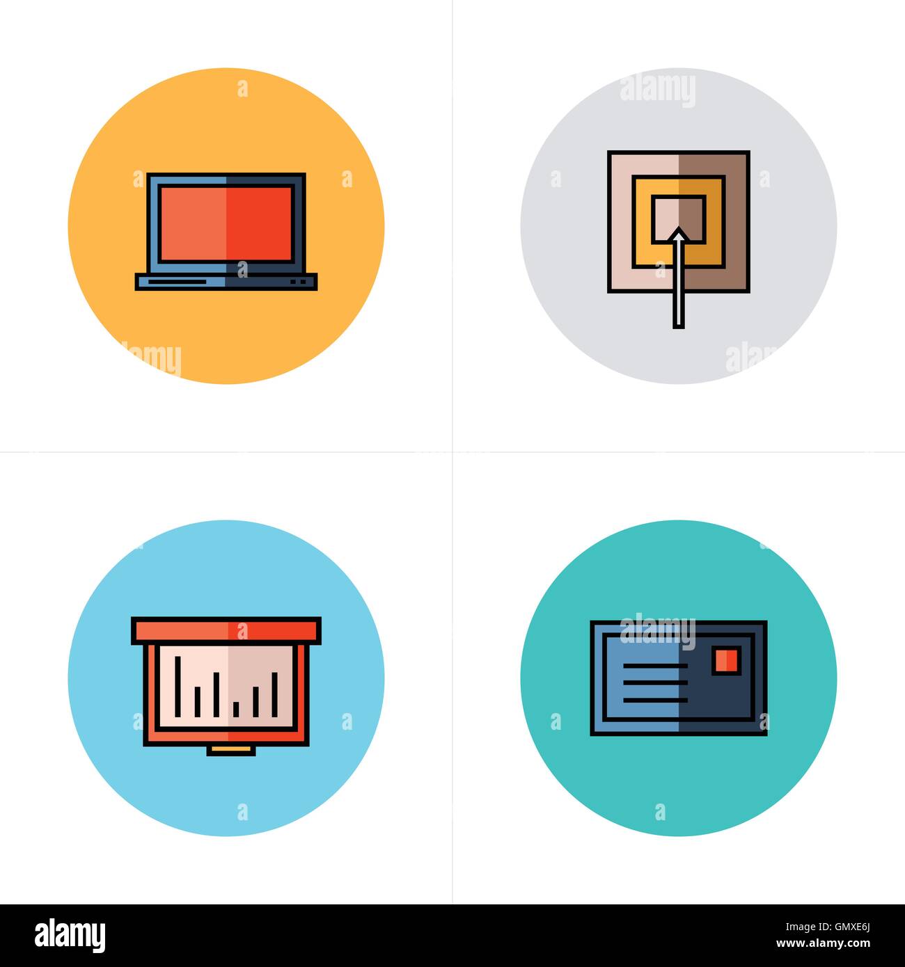 laptop, target, graph, mail icons flat style Stock Vector Image & Art ...
