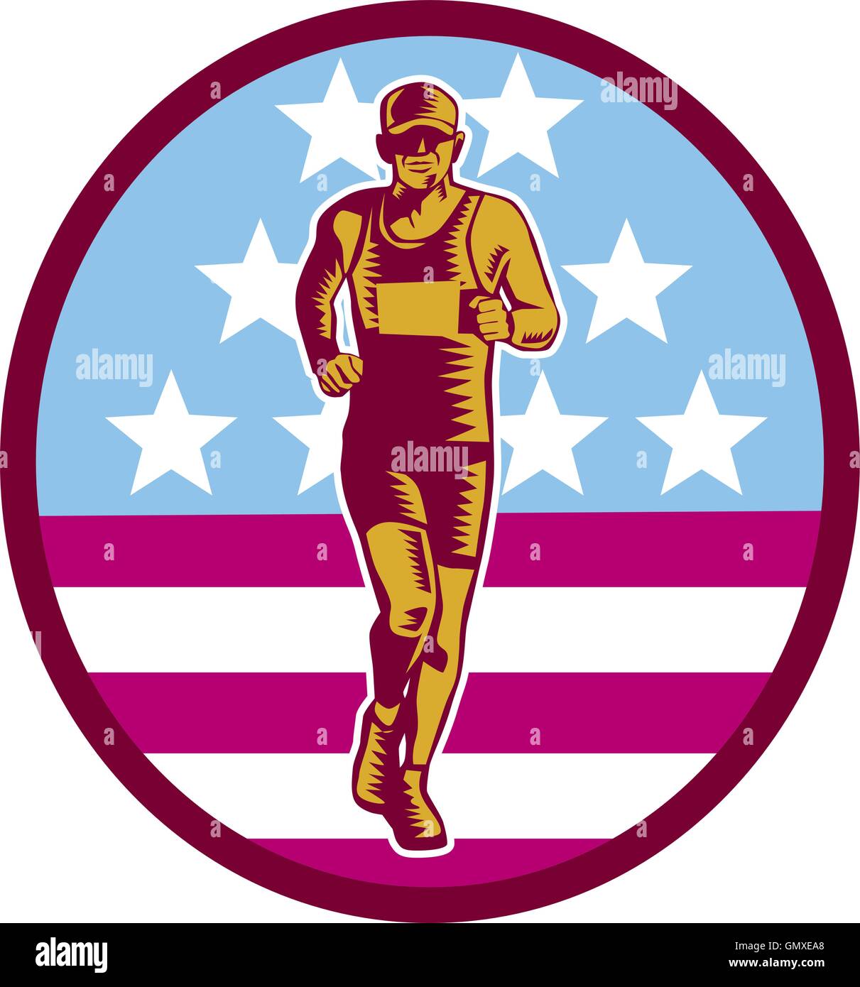 Marathon Runner USA Flag Circle Woodcut Stock Vector Image & Art - Alamy