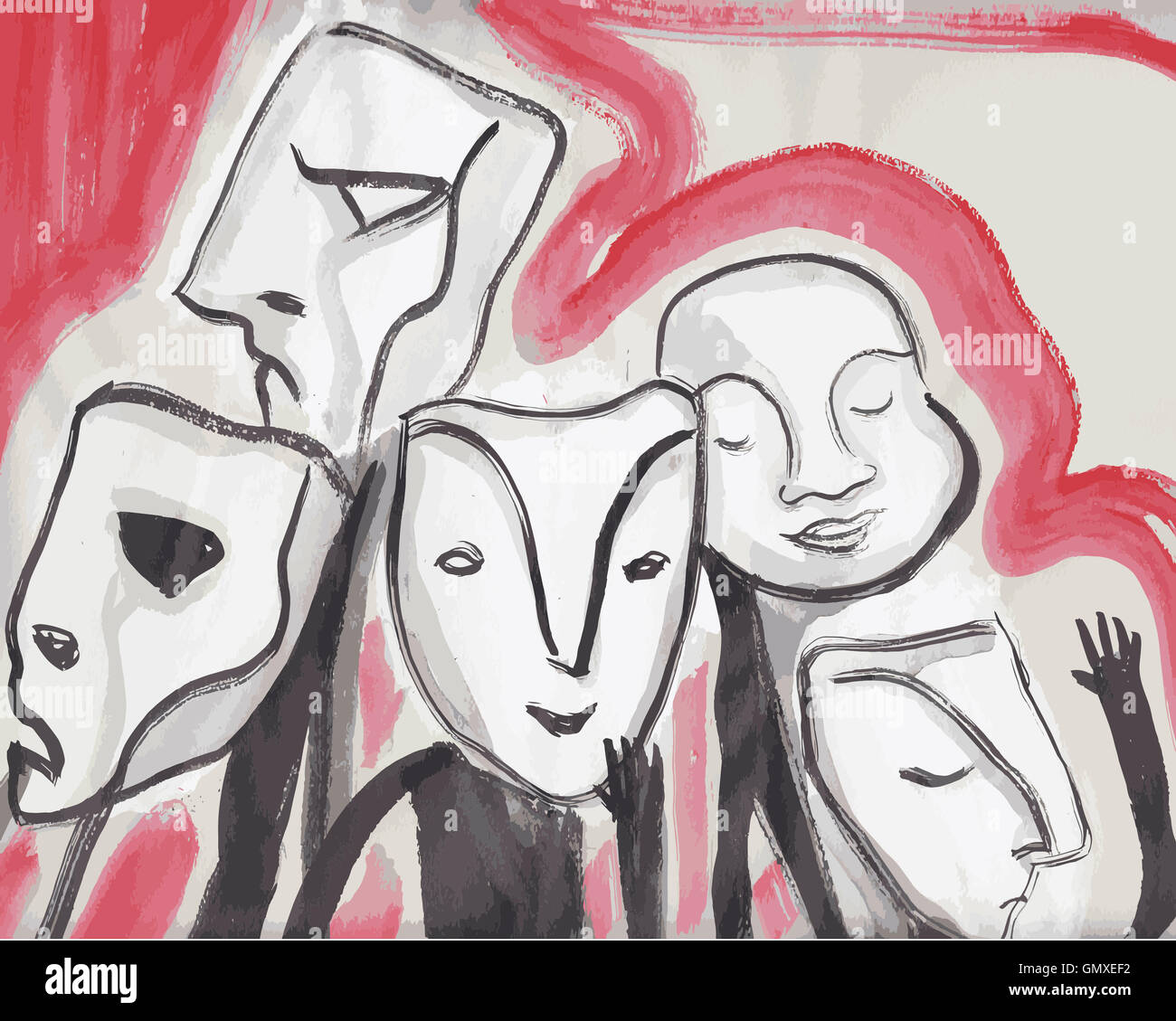 Hand drawn illustration or drawing of some people with masks Stock ...