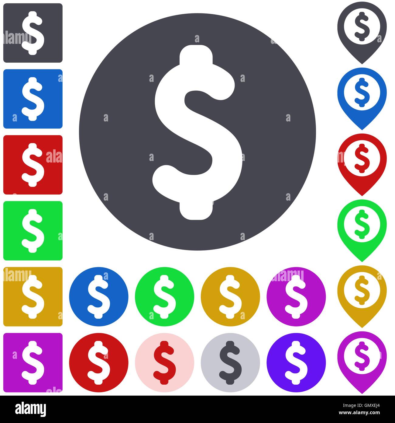Color dollar icon set Stock Vector Image & Art - Alamy