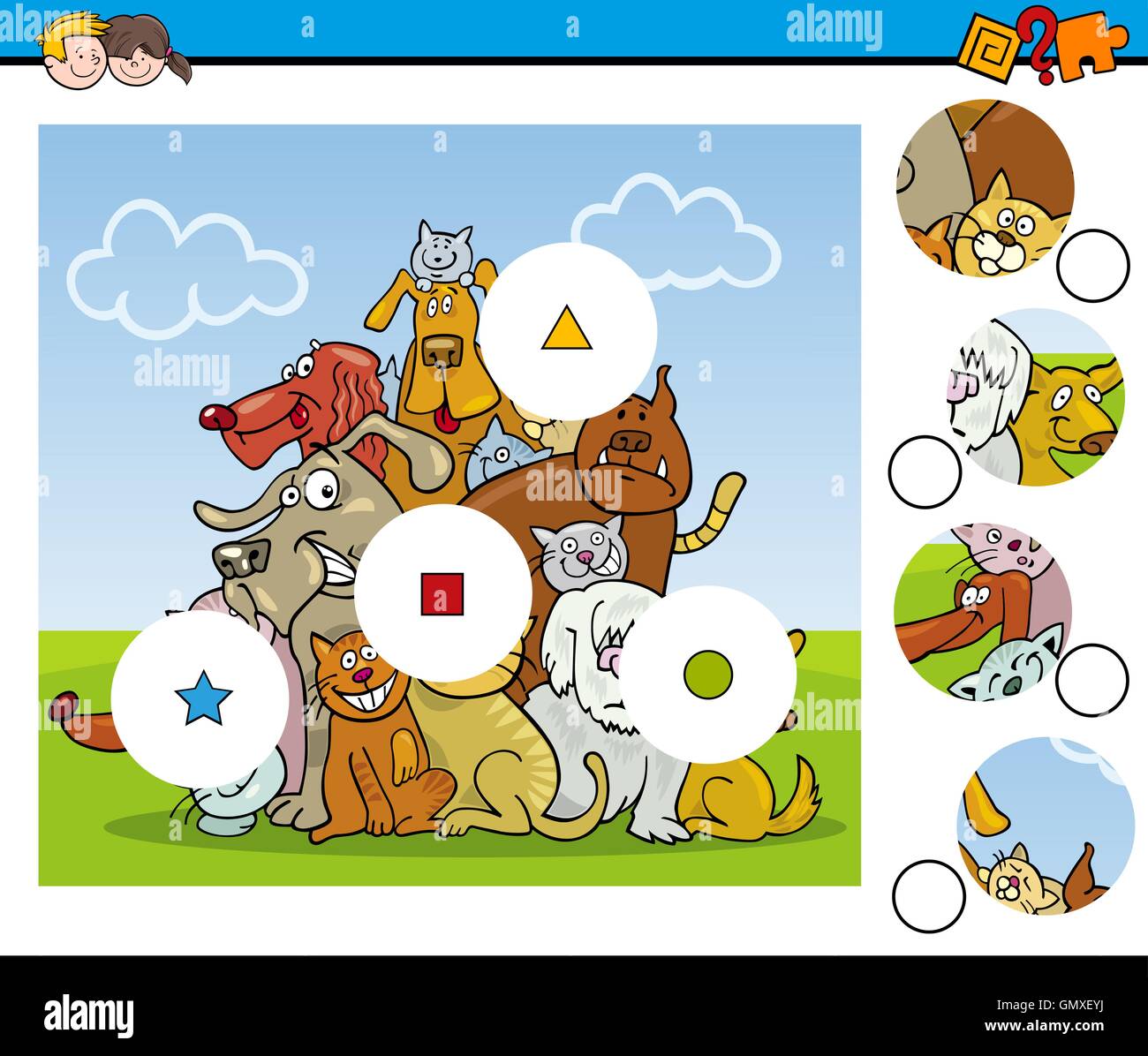 Cartoon Illustration of Educational Match the Elements Activity Task ...