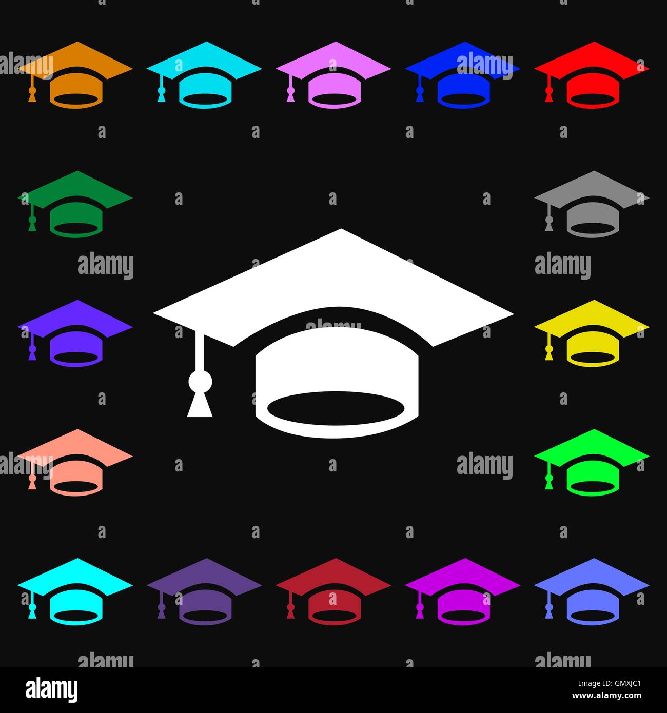Graduation icon sign. Lots of colorful symbols for your design. Vector ...