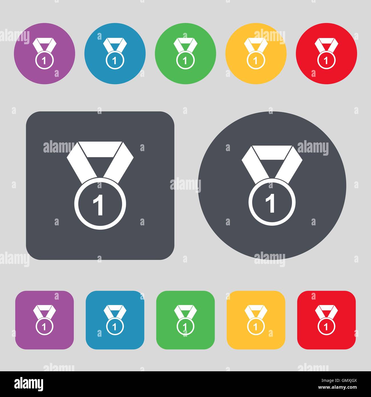 award medal icon sign. A set of 12 colored buttons. Flat design. Vector ...