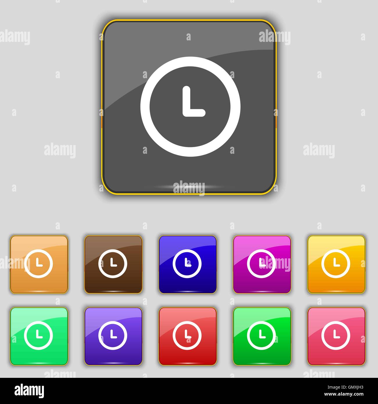 clock icon sign. Set with eleven colored buttons for your site. Vector ...