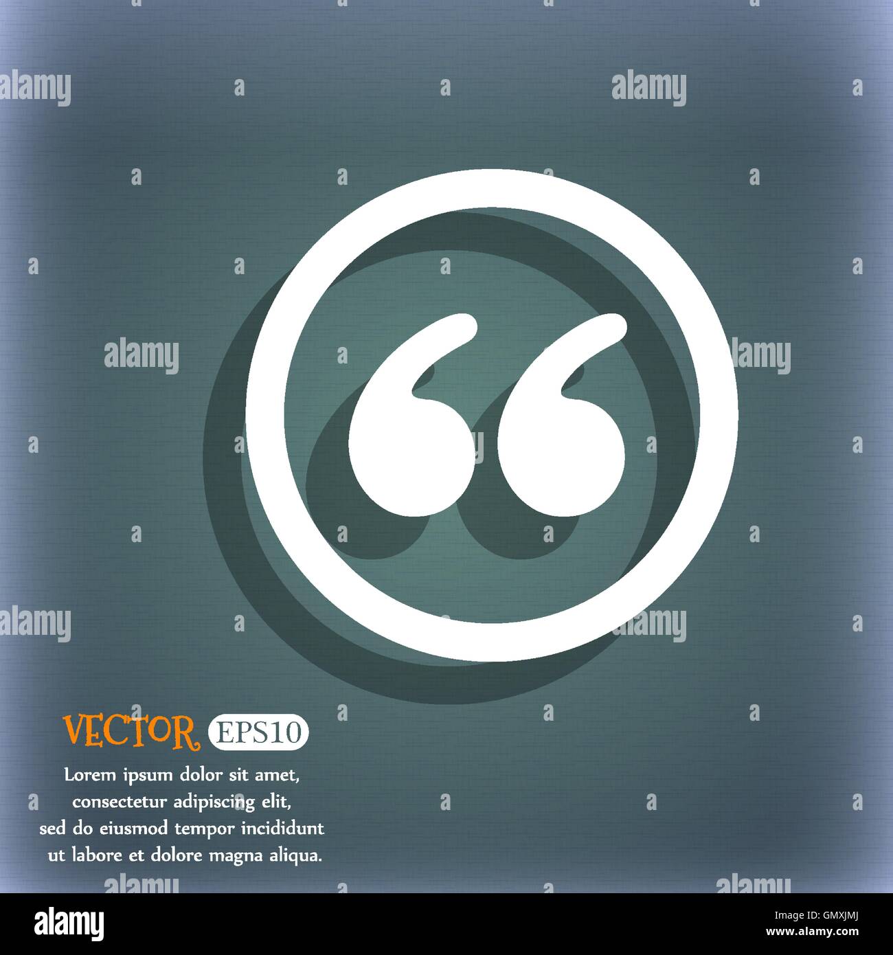 Double quotes icon. On the blue-green abstract background with shadow ...
