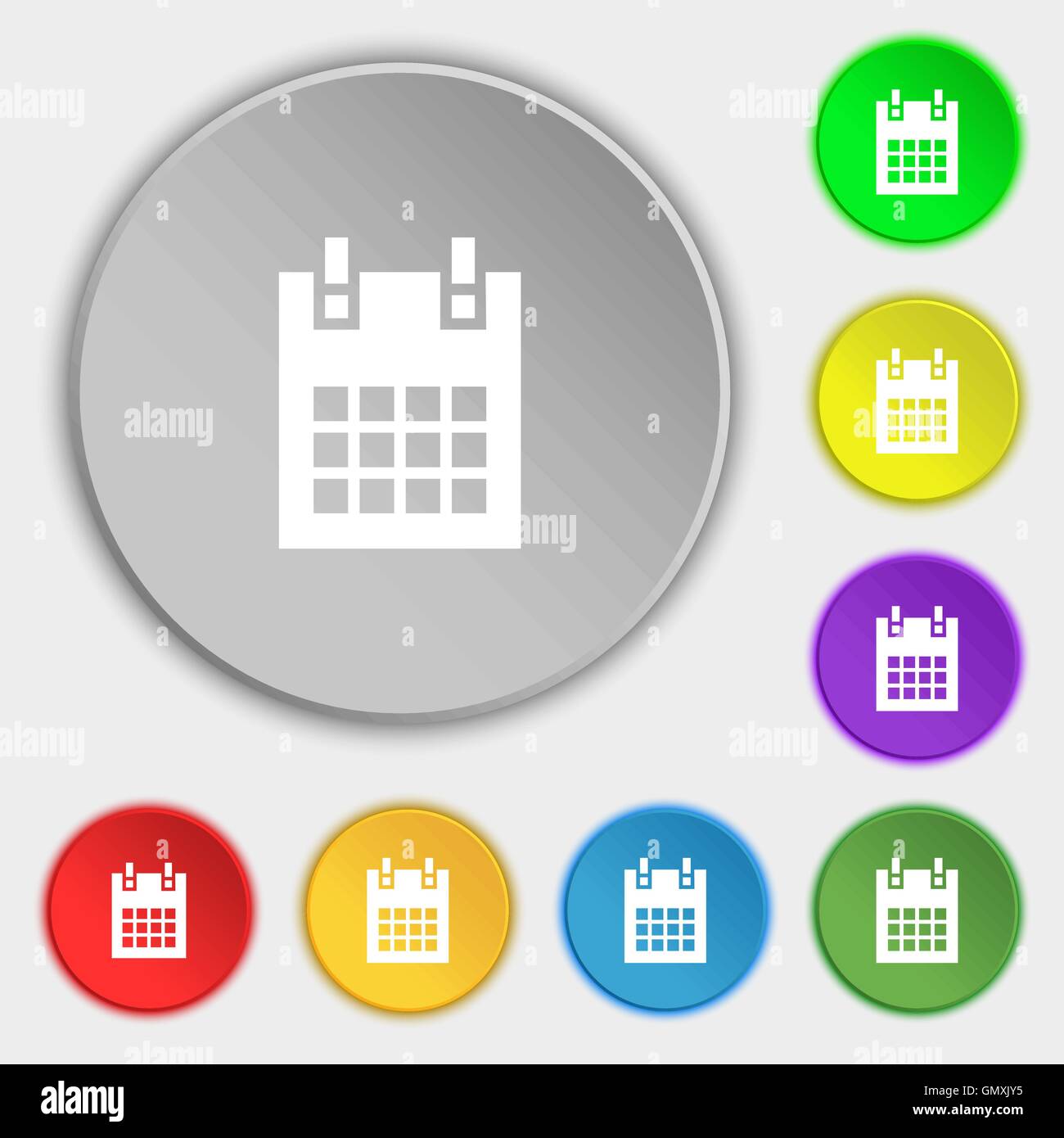 calendar page icon sign. Symbol on eight flat buttons. Vector Stock ...