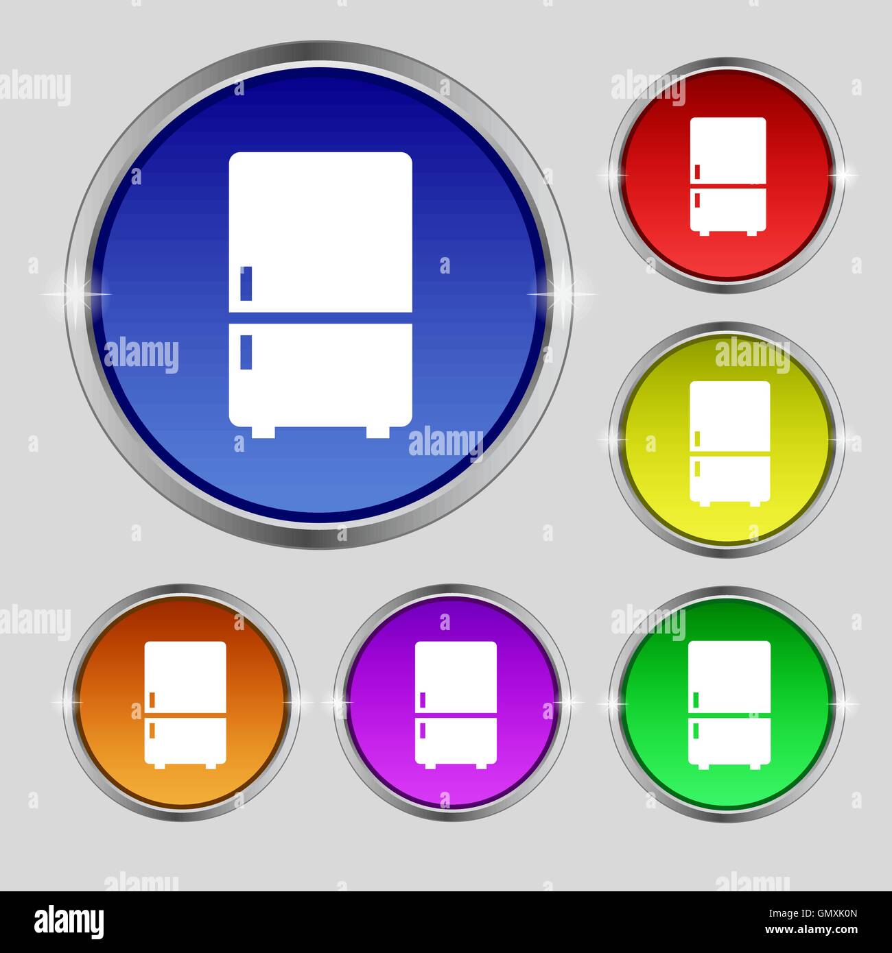 Refrigerator icon sign. Round symbol on bright colourful buttons ...