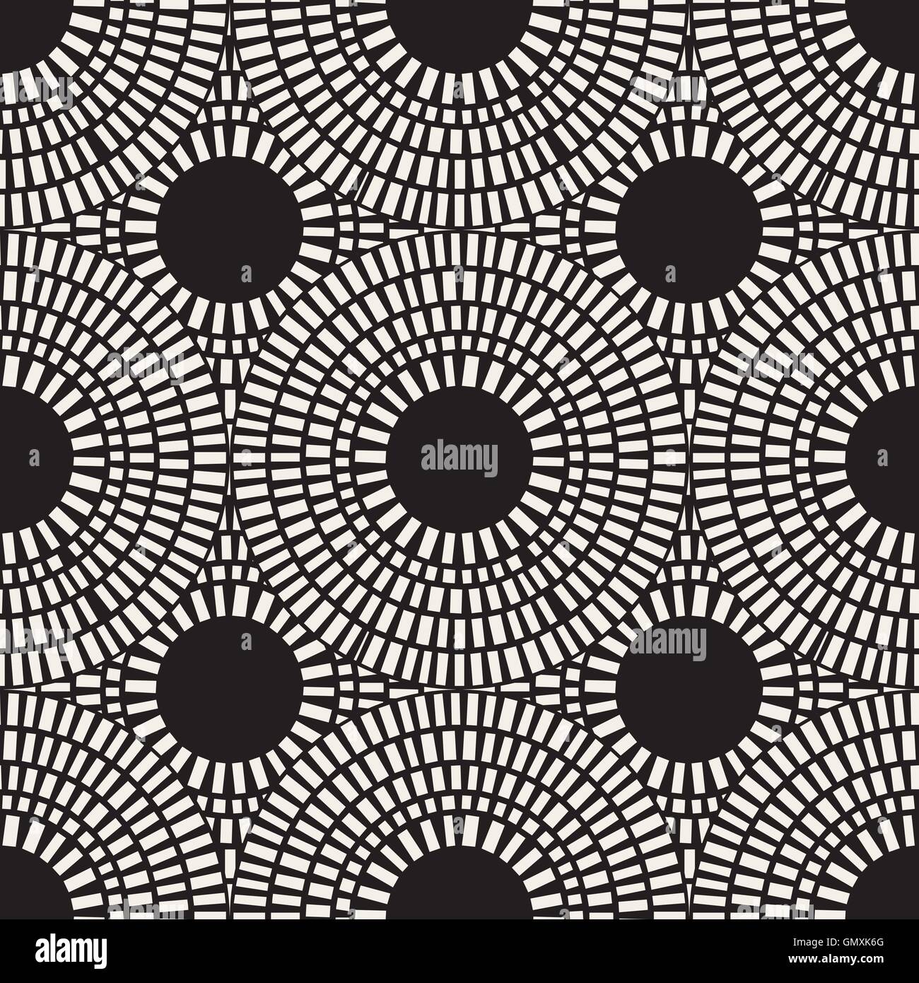 Vector Seamless Black And White Radial Pavement Mosaic Overlapping ...
