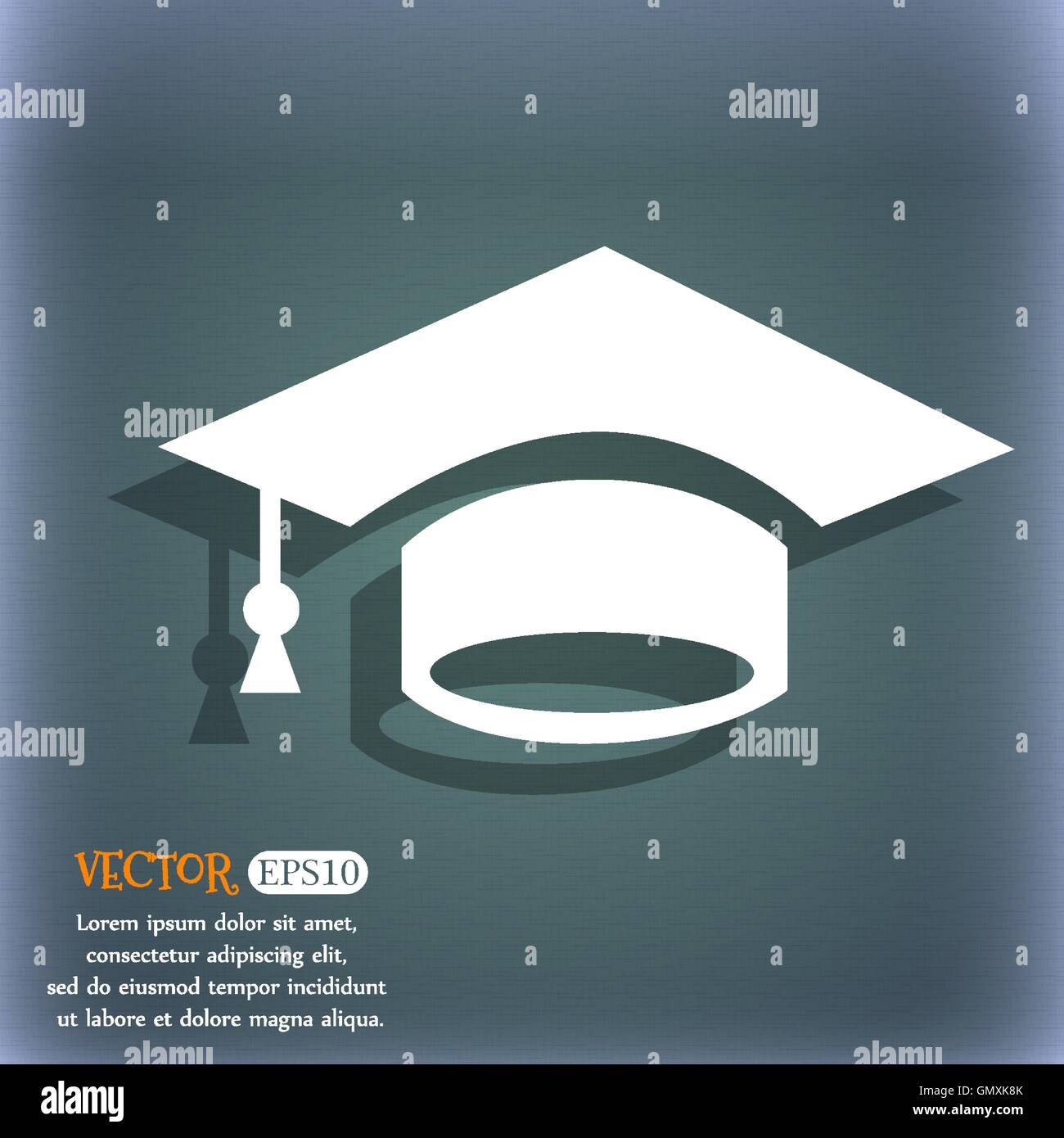 Graduation icon. On the blue-green abstract background with shadow and ...