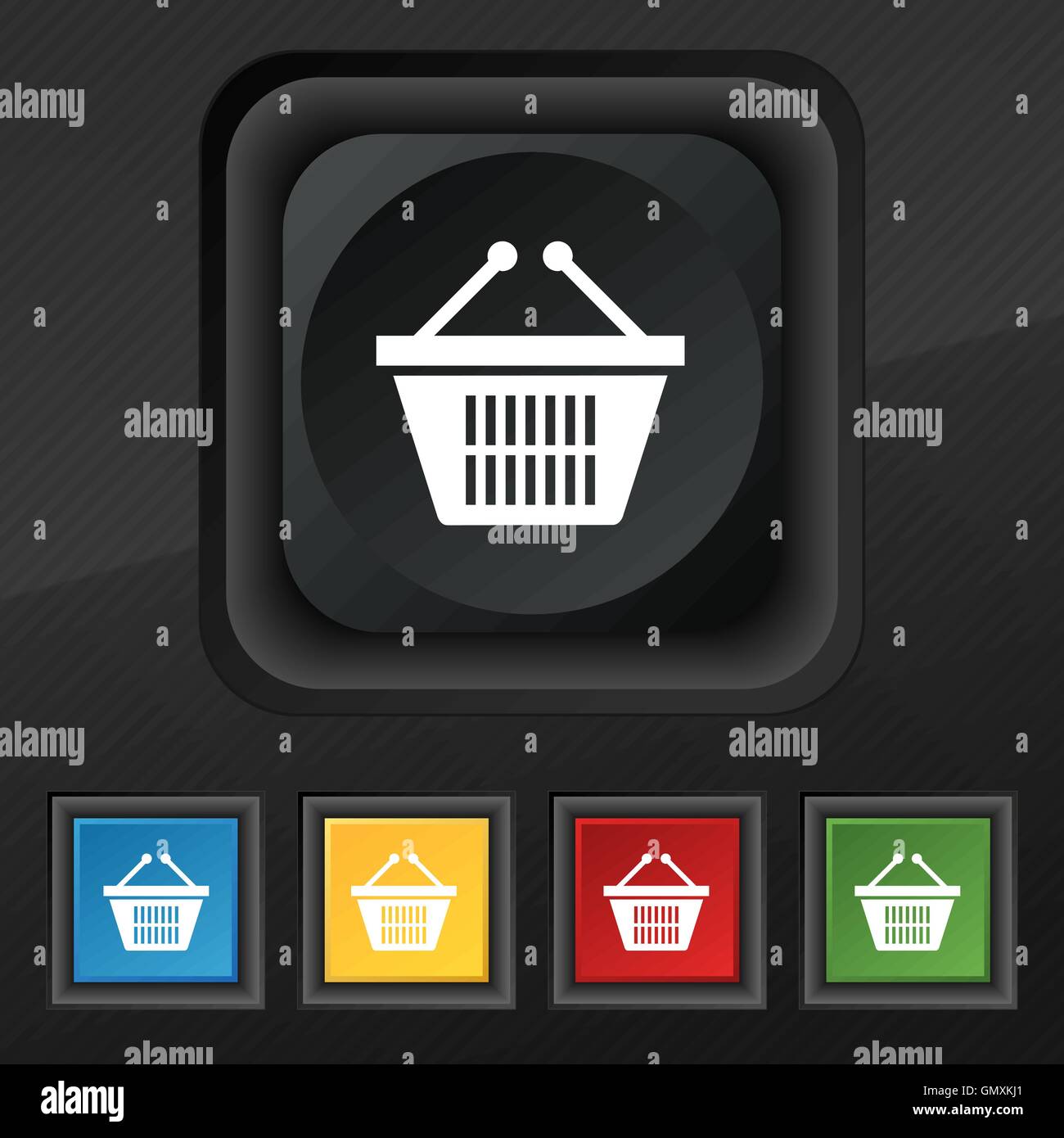 Shopping Basket Icon Symbol Set Of Five Colorful Stylish Buttons On Black Texture For Your