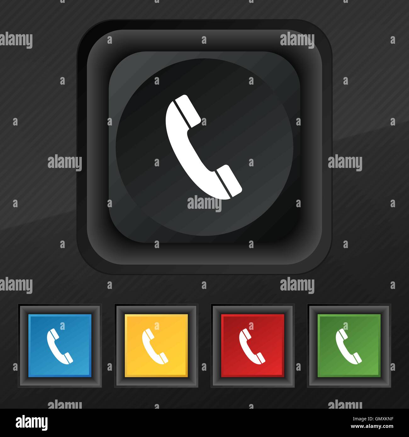 Call icon symbol. Set of five colorful, stylish buttons on black ...