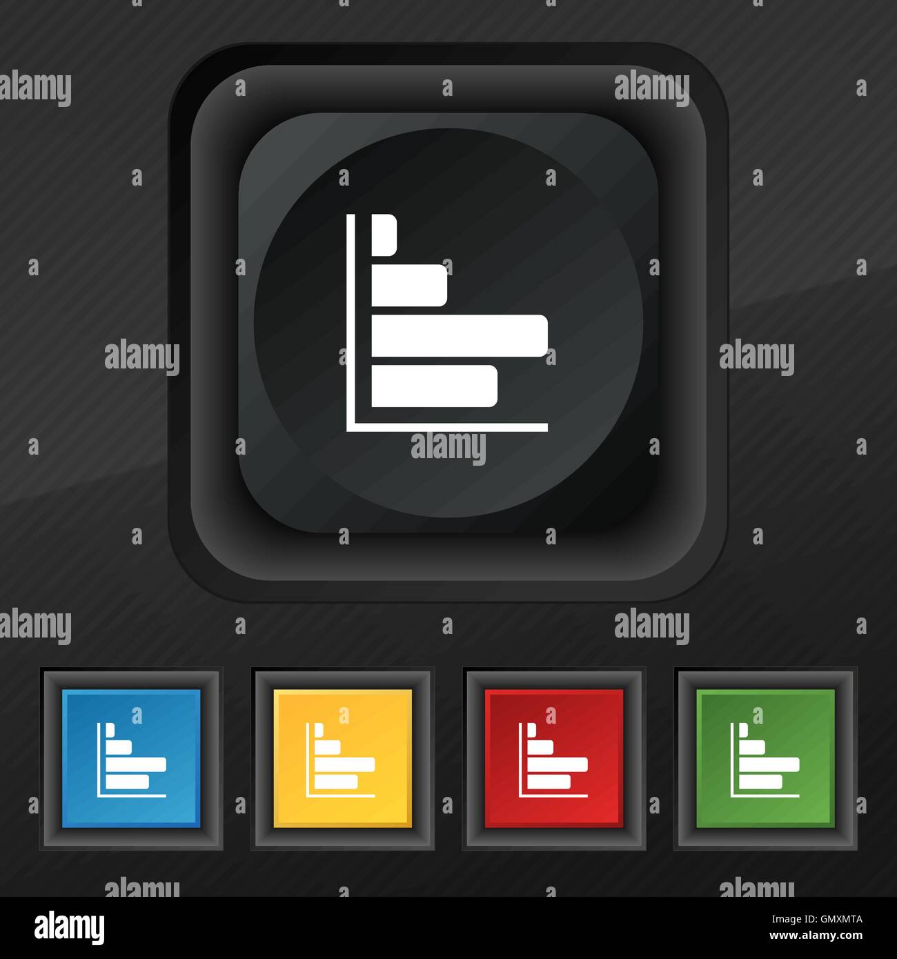 Infographic Icon Symbol Set Of Five Colorful Stylish Buttons On Black Texture For Your Design