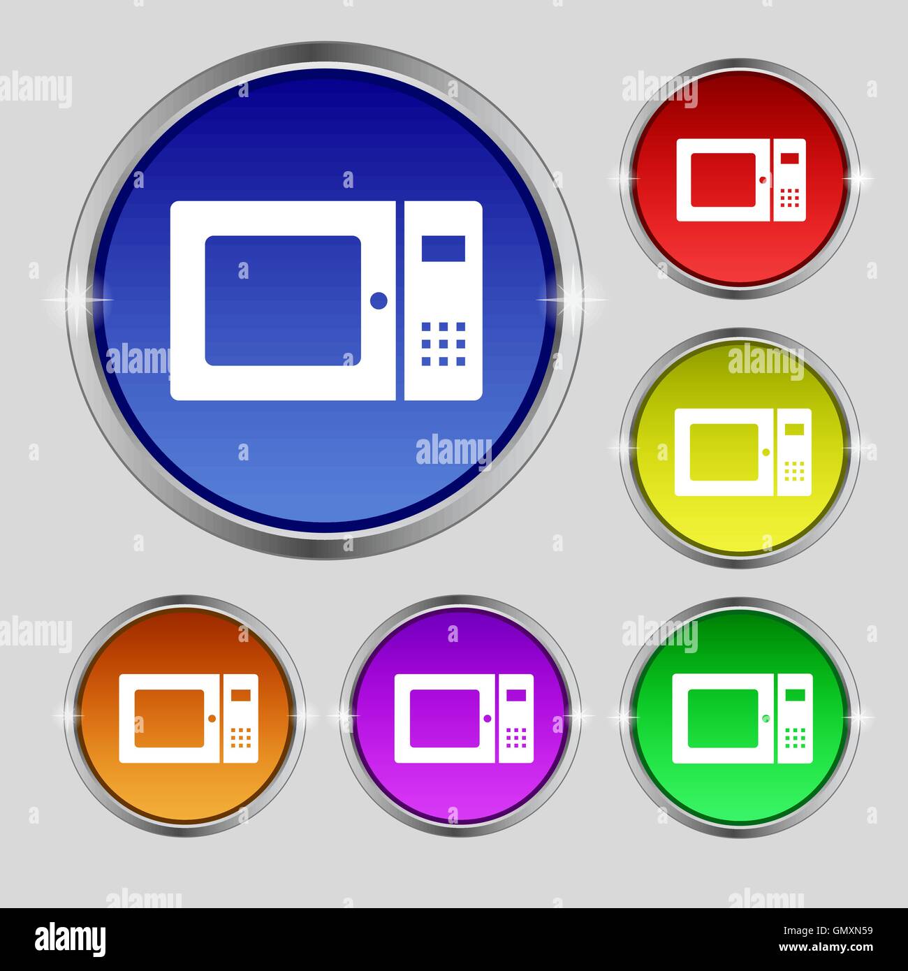 microwave icon sign. Round symbol on bright colourful buttons. Vector ...