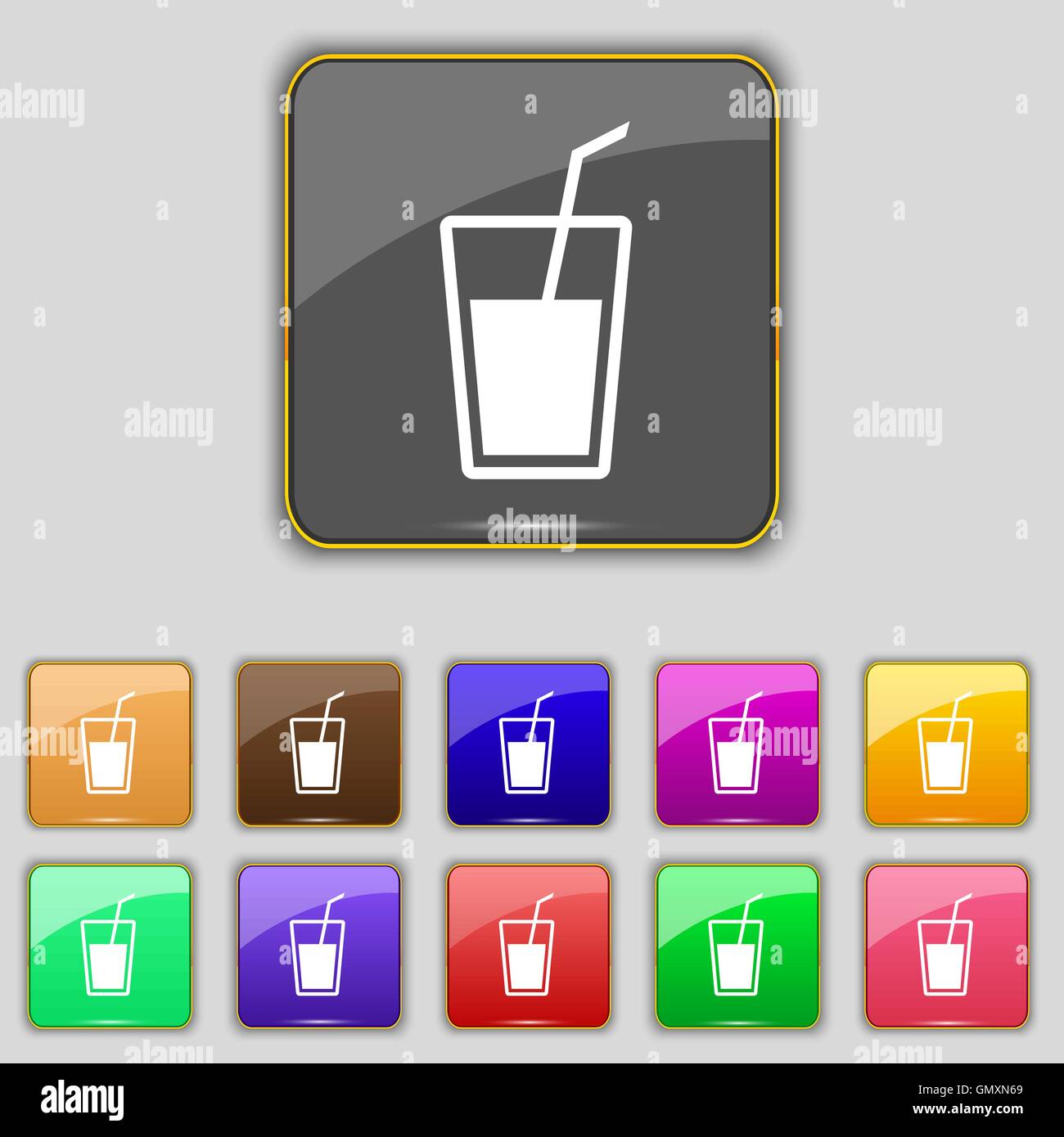 Soft drink icon sign. Set with eleven colored buttons for your site ...