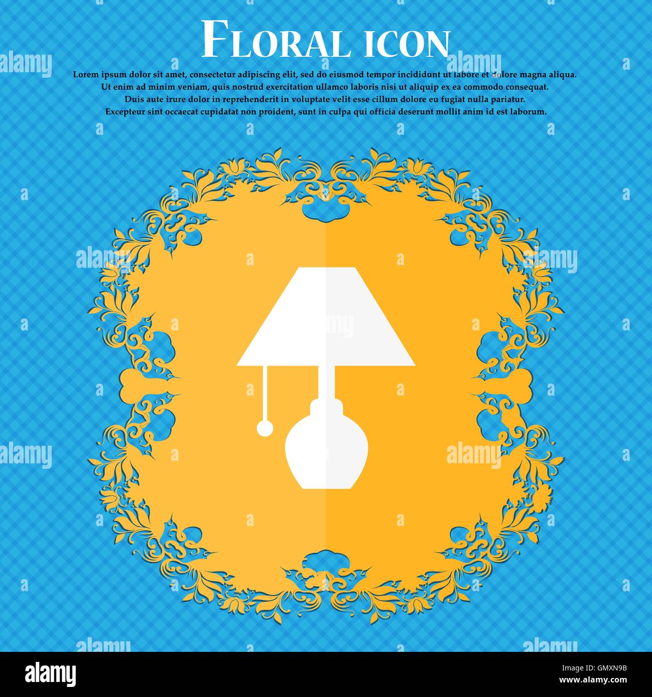 table lamp icon. Floral flat design on a blue abstract background with ...