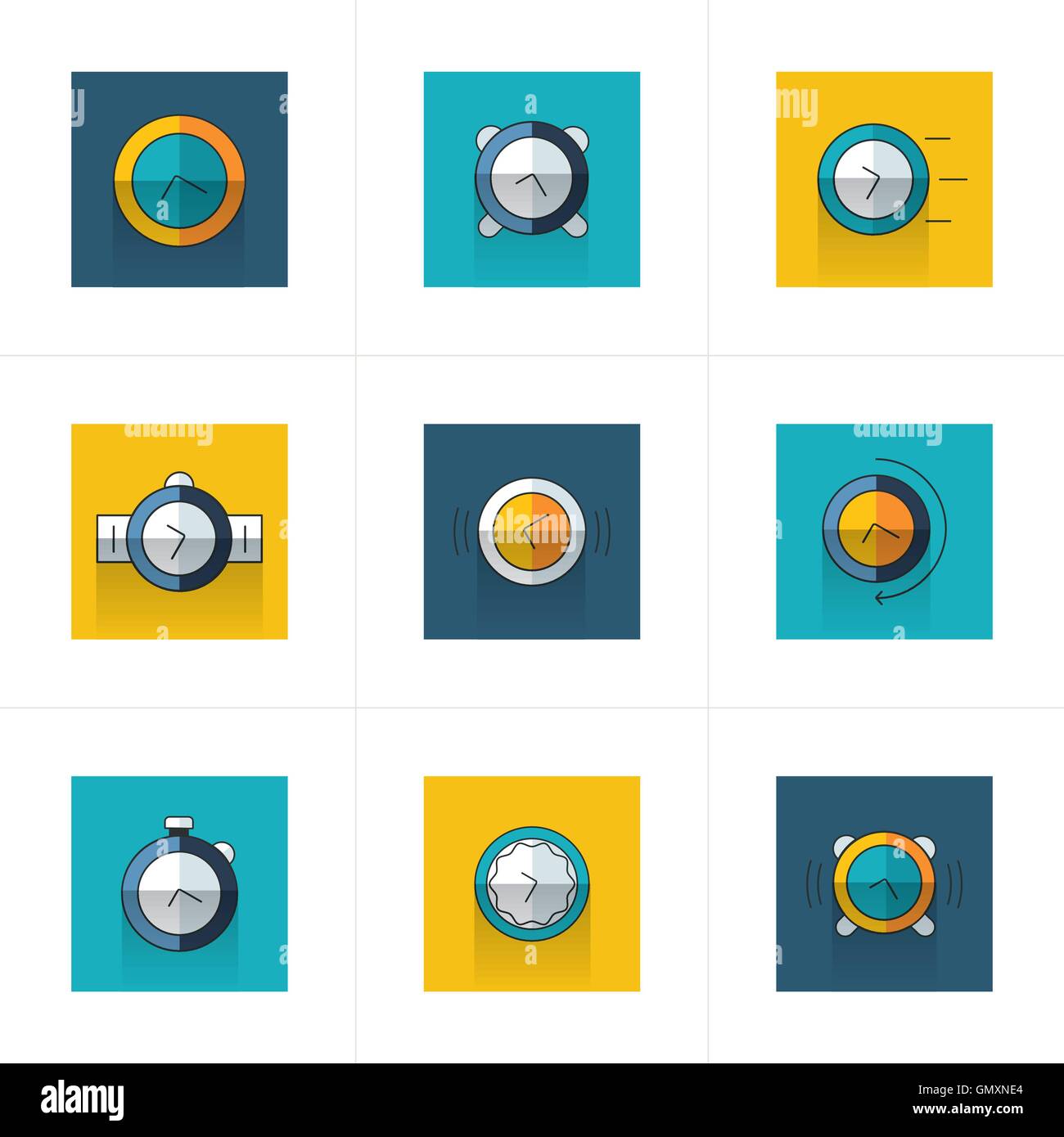 Time Clock Icons Set blue and yellow color Stock Vector Image & Art - Alamy