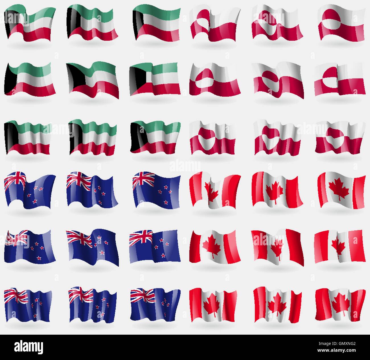 Kuwait, Greenland, New Zeland, Canada. Set of 36 flags of the countries ...