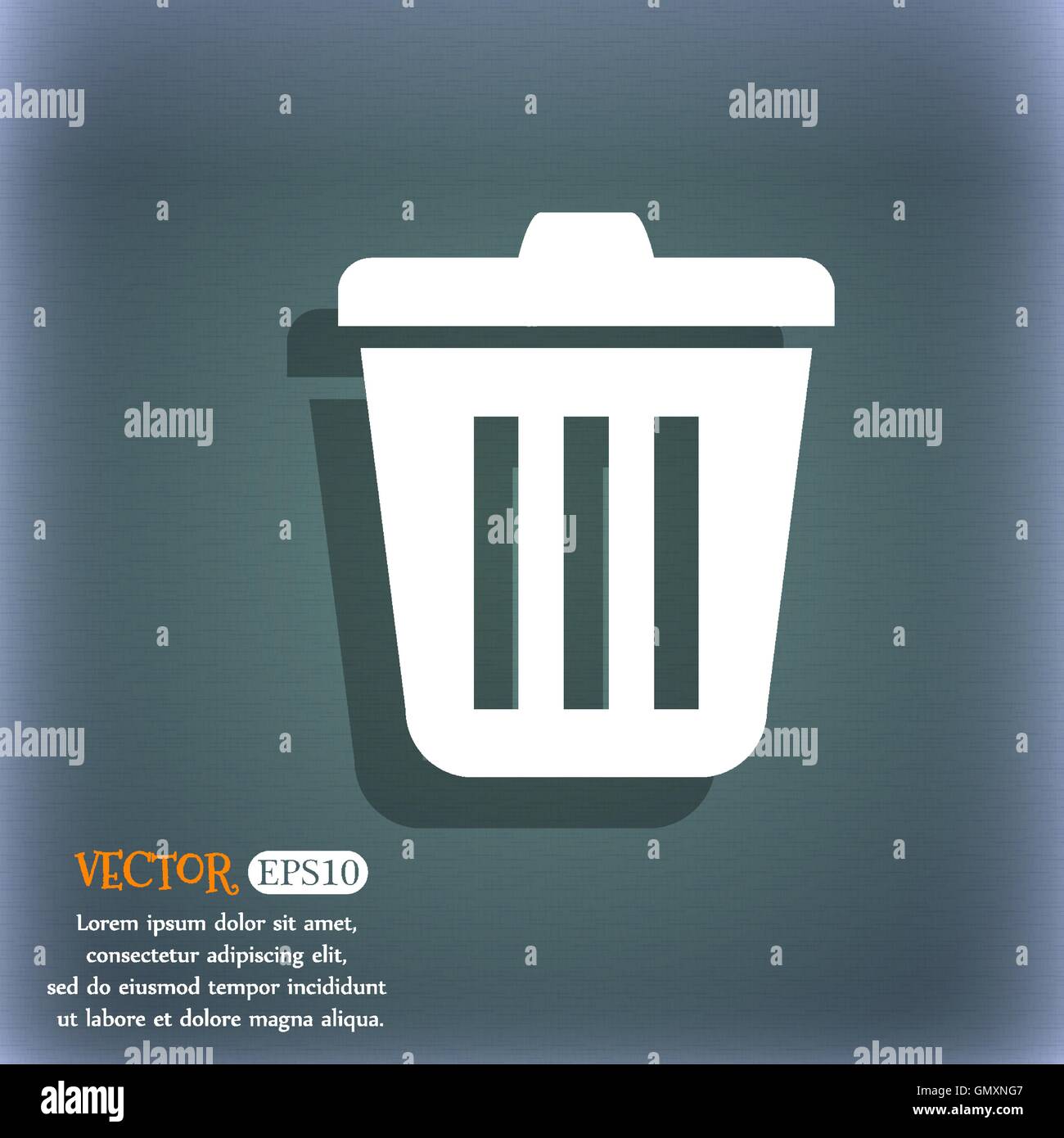 Bin icon. On the blue-green abstract background with shadow and space ...