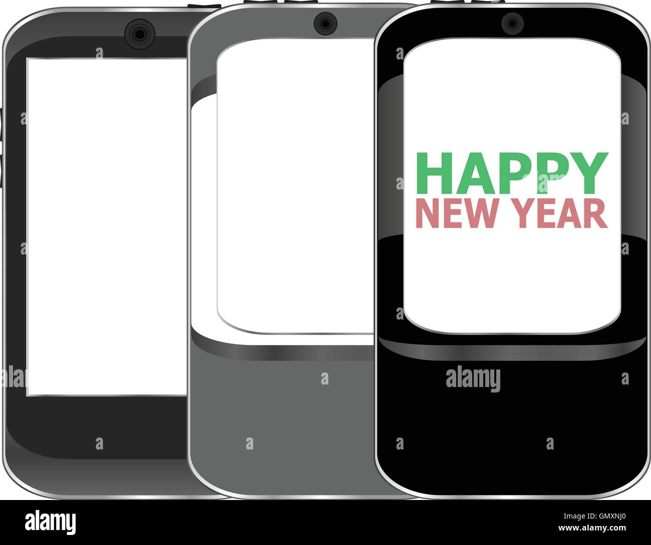 Smart phone with Happy New Year greetings on the screen, Vector holiday ...