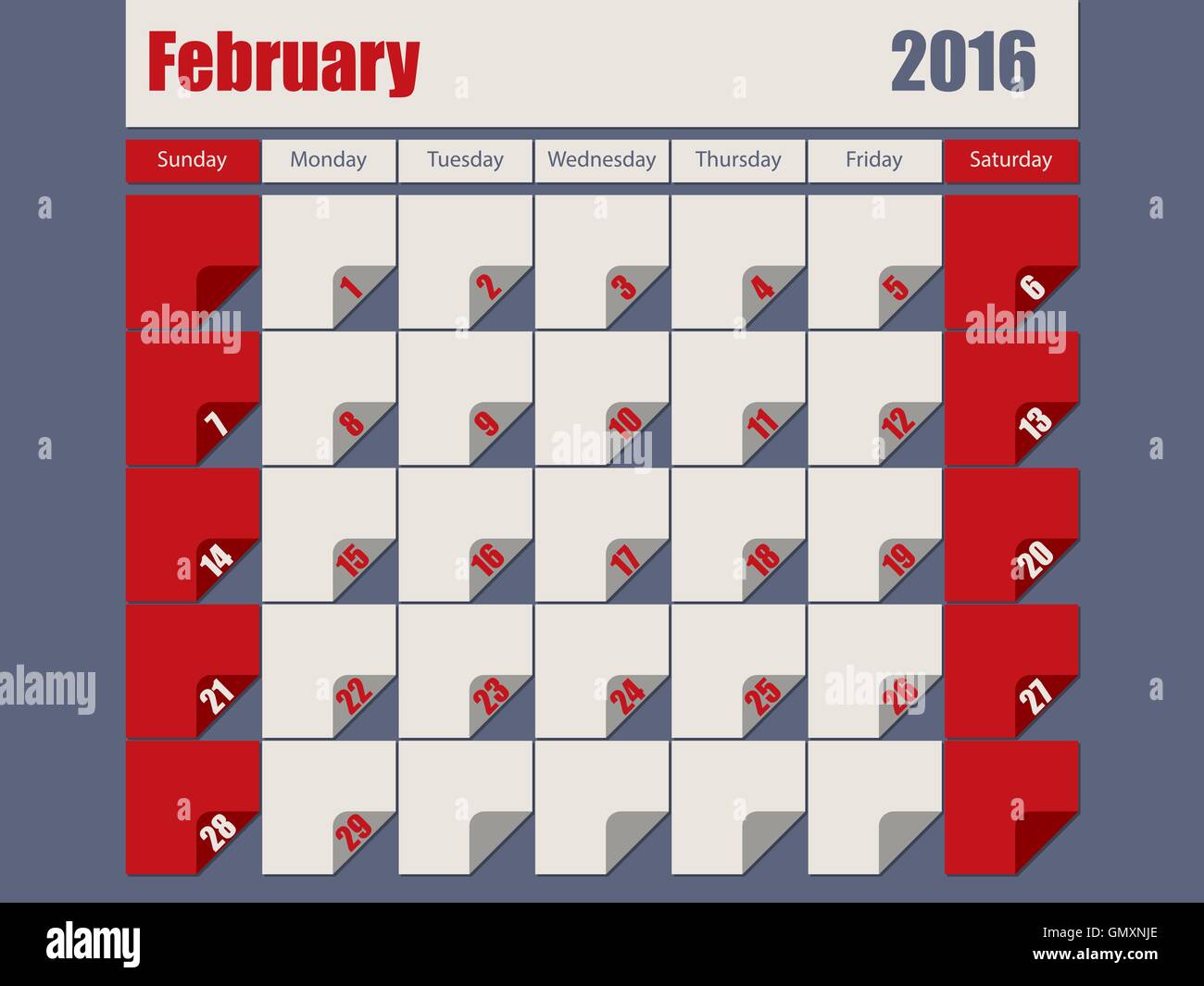 February calendar Stock Vector Images - Alamy