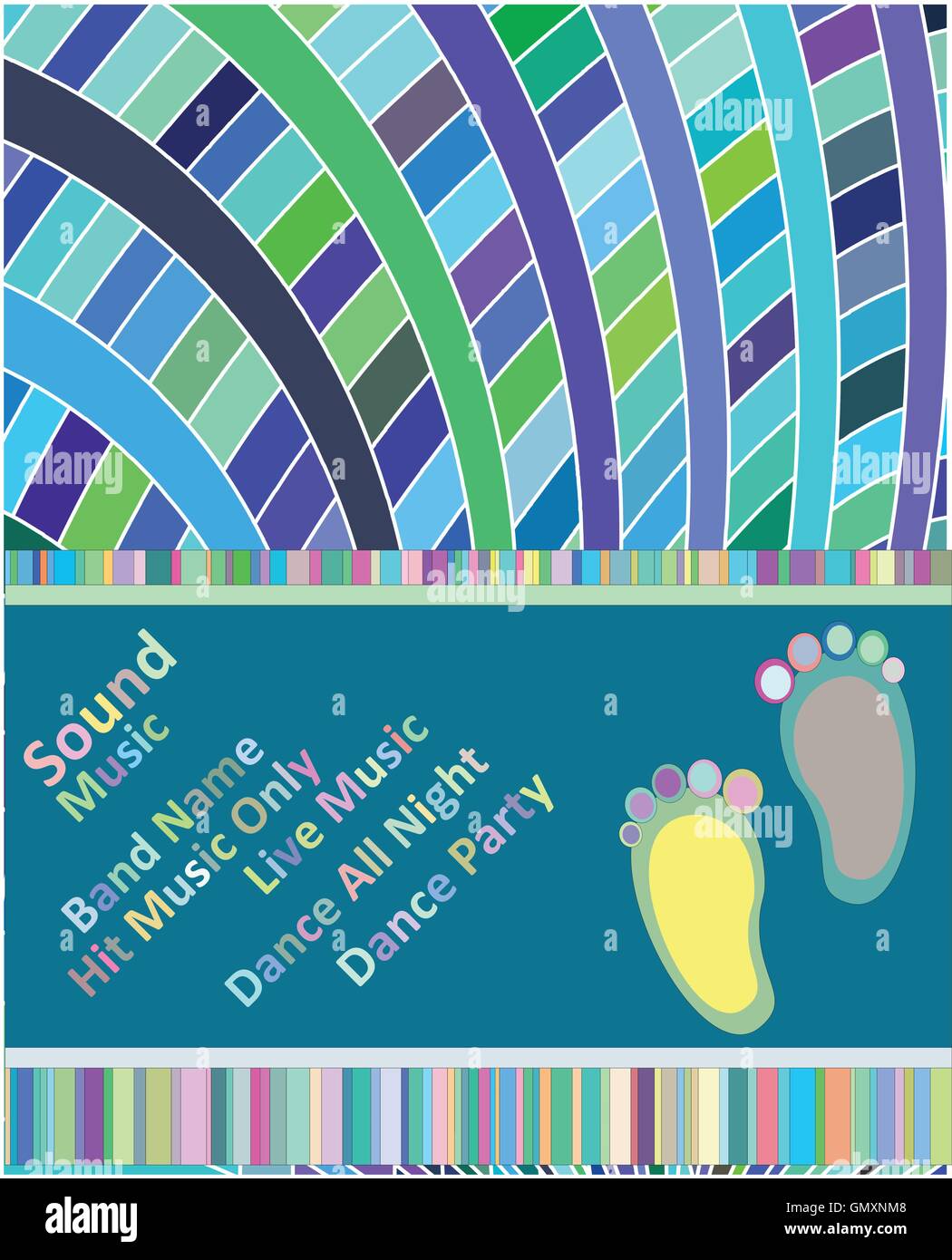 Vertical music party background with colorful graphic elements and text ...