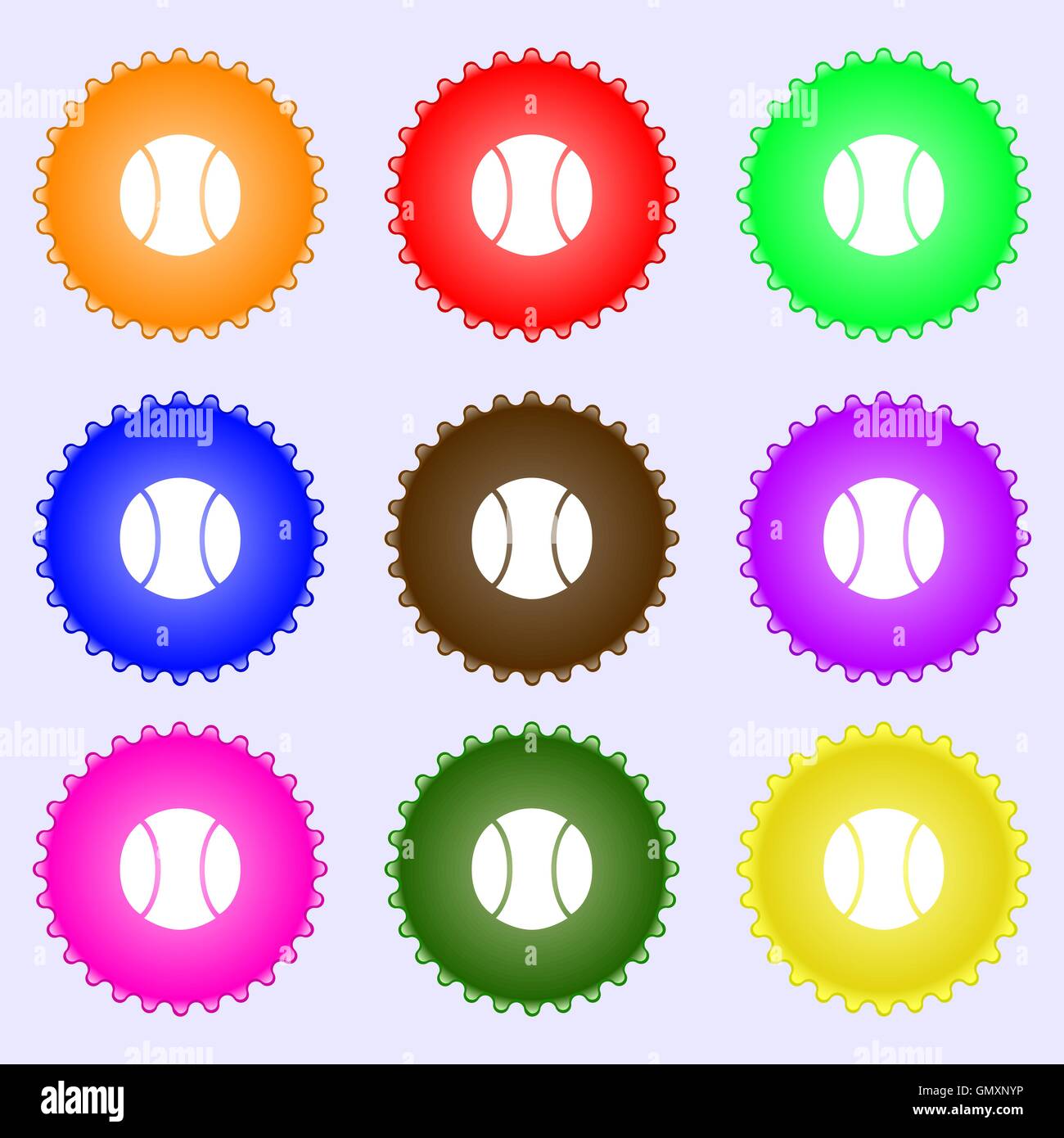 baseball icon sign. A set of nine different colored labels. Vector ...