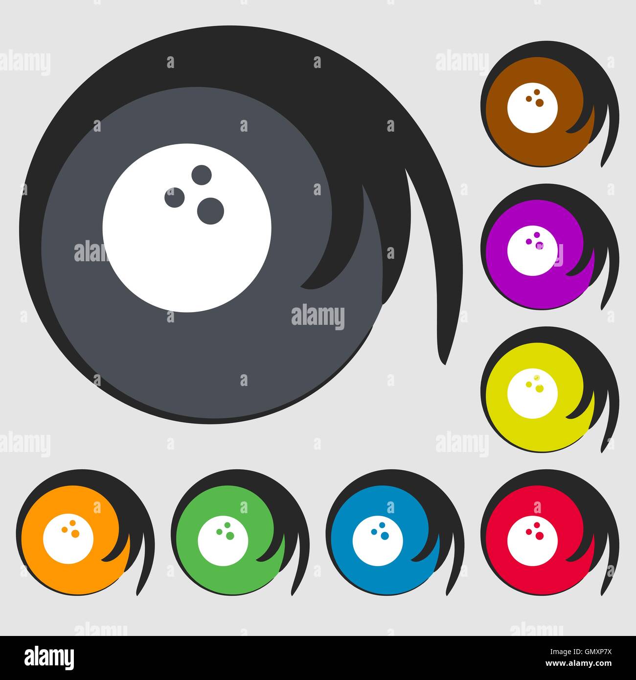Bowling game, ball icon. Symbols on eight colored buttons. Vector Stock Vector Image & Art - Alamy