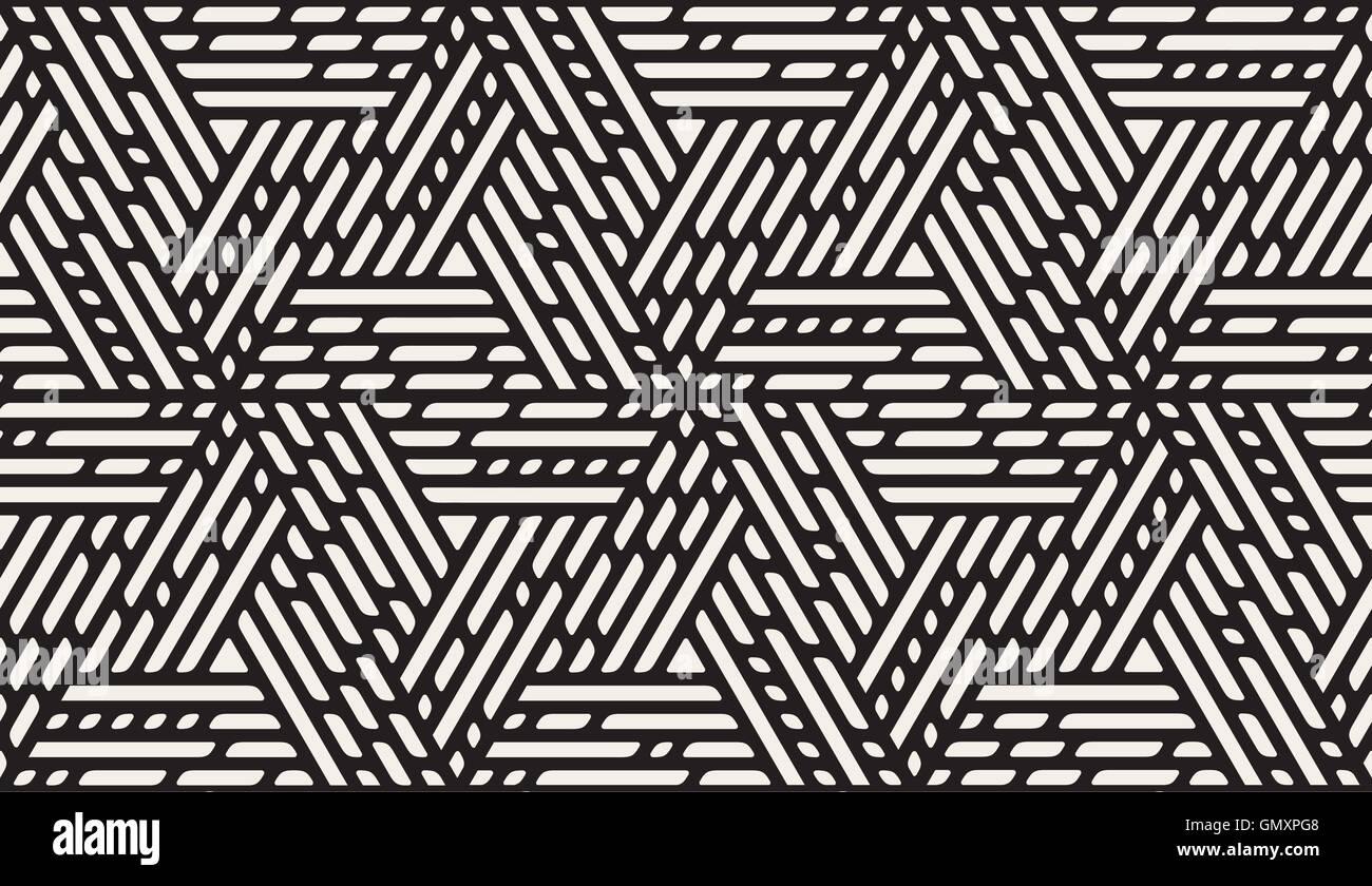 Vector Seamless Black And White Triangle Rounded Dashed Lines Geometric ...