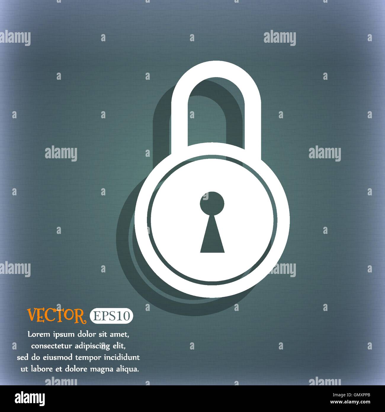 closed lock icon. On the blue-green abstract background with shadow and ...