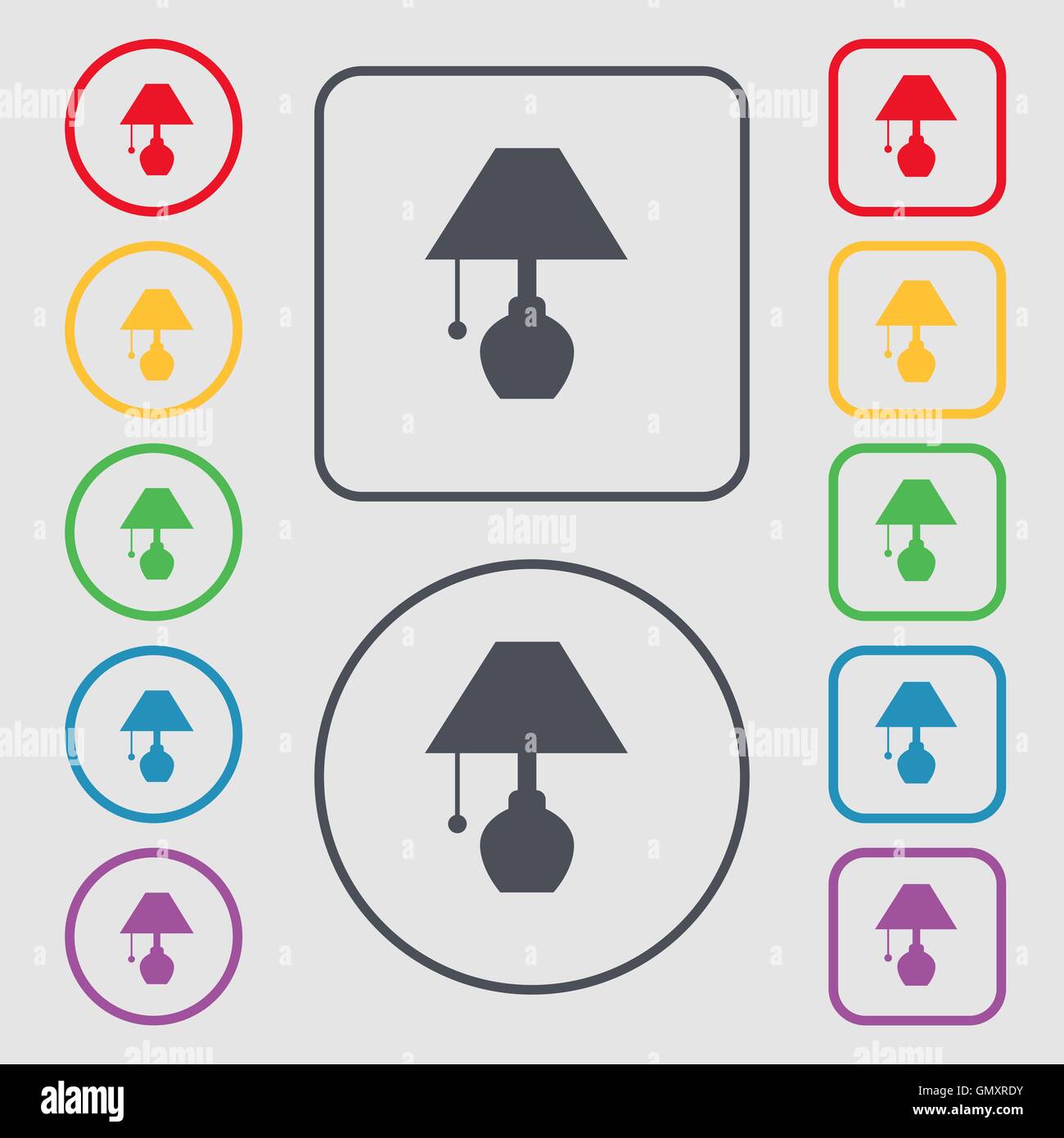 table lamp icon sign. symbol on the Round and square buttons with frame ...