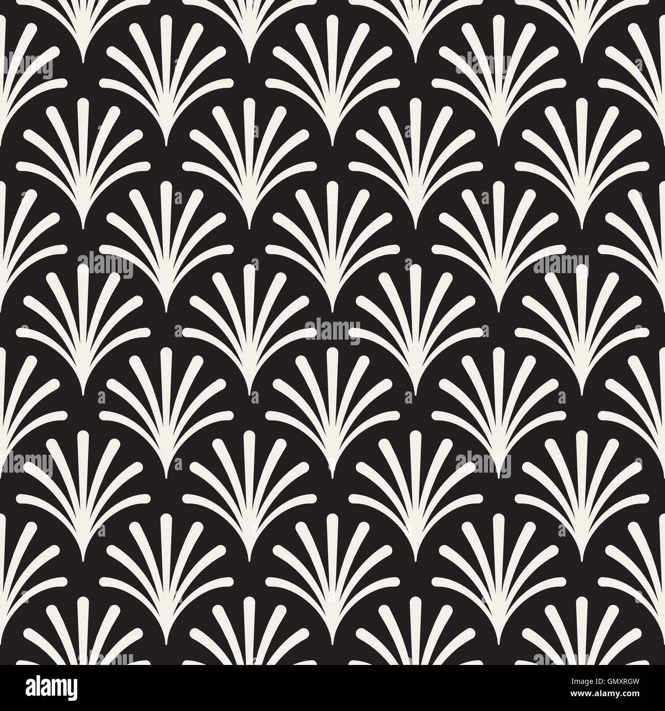 Vector Seamless Black and White Rounded Burst Lines Floral Shape ...