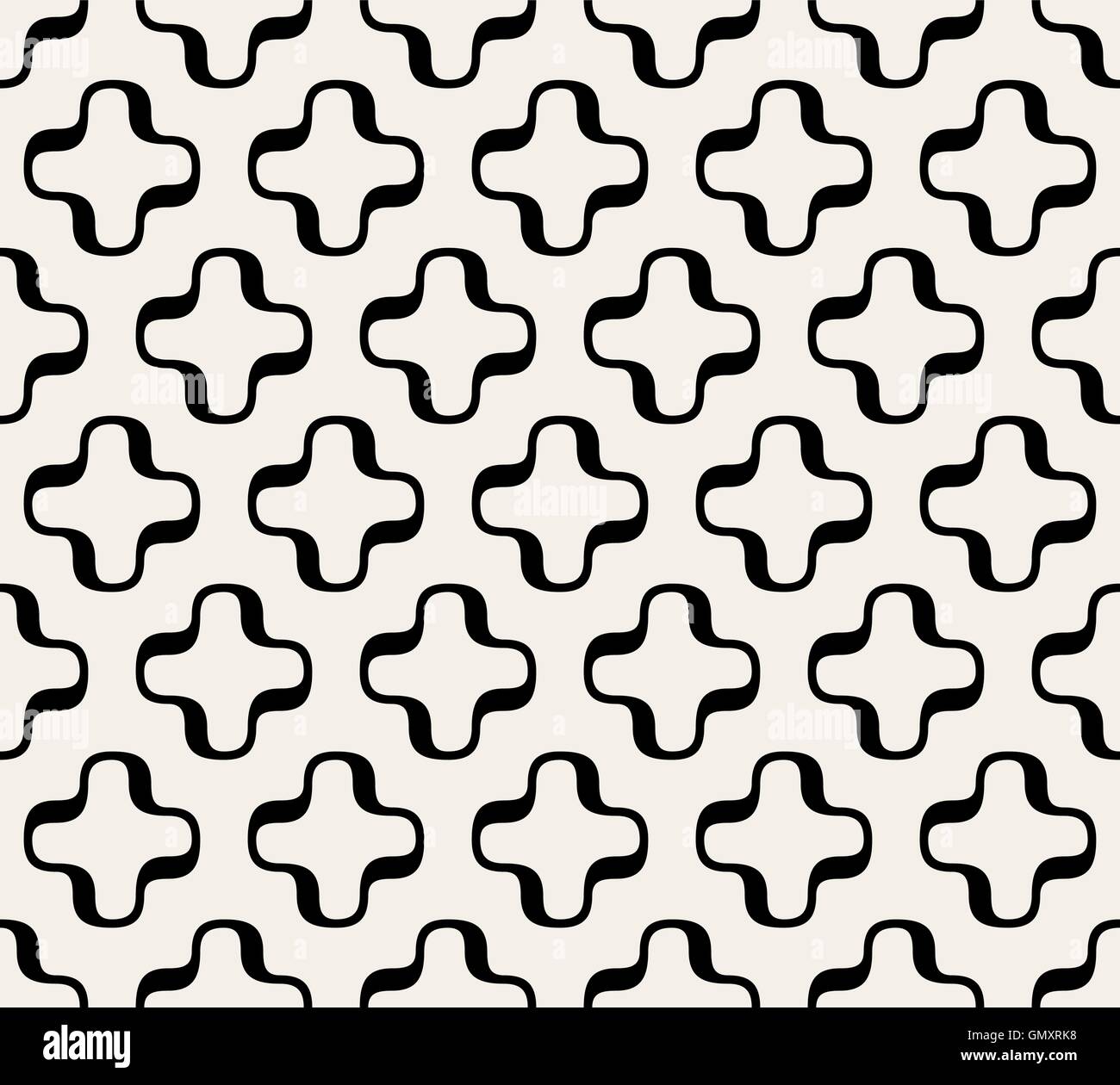 Vector Seamless Black and White Rounded Cross Plus Symbol Simple Line ...