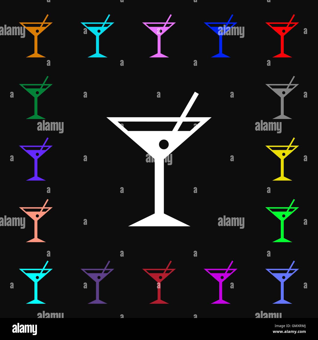 cocktail martini, Alcohol drink icon sign. Lots of colorful symbols for ...