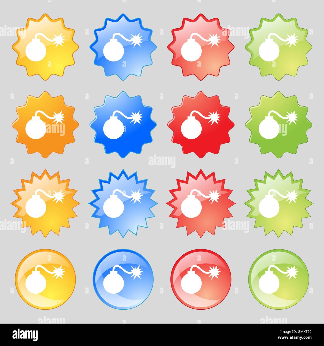 bomb icon sign. Big set of 16 colorful modern buttons for your design ...