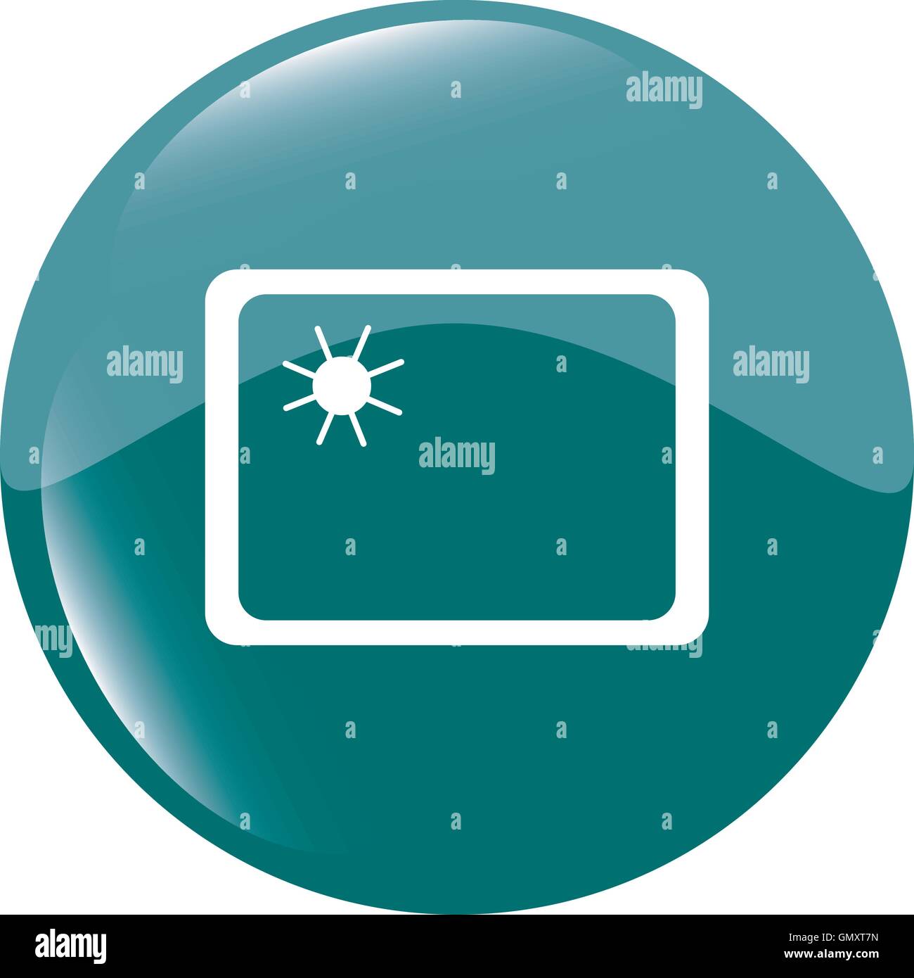 Sun sign on web icon, web button isolated on white vector illustration ...