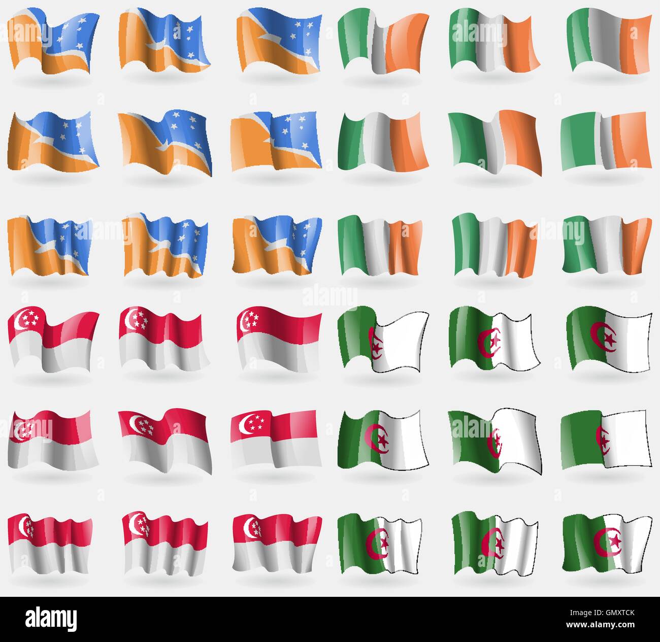 Tierra del Fuego Province, Ireland, Singapore, Algeria. Set of 36 flags ...