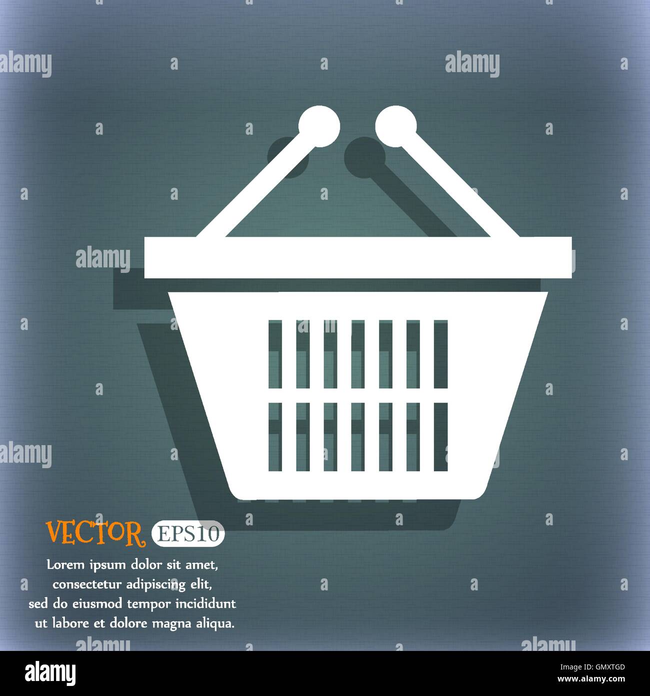 Shopping basket icon. On the blue-green abstract background with shadow ...