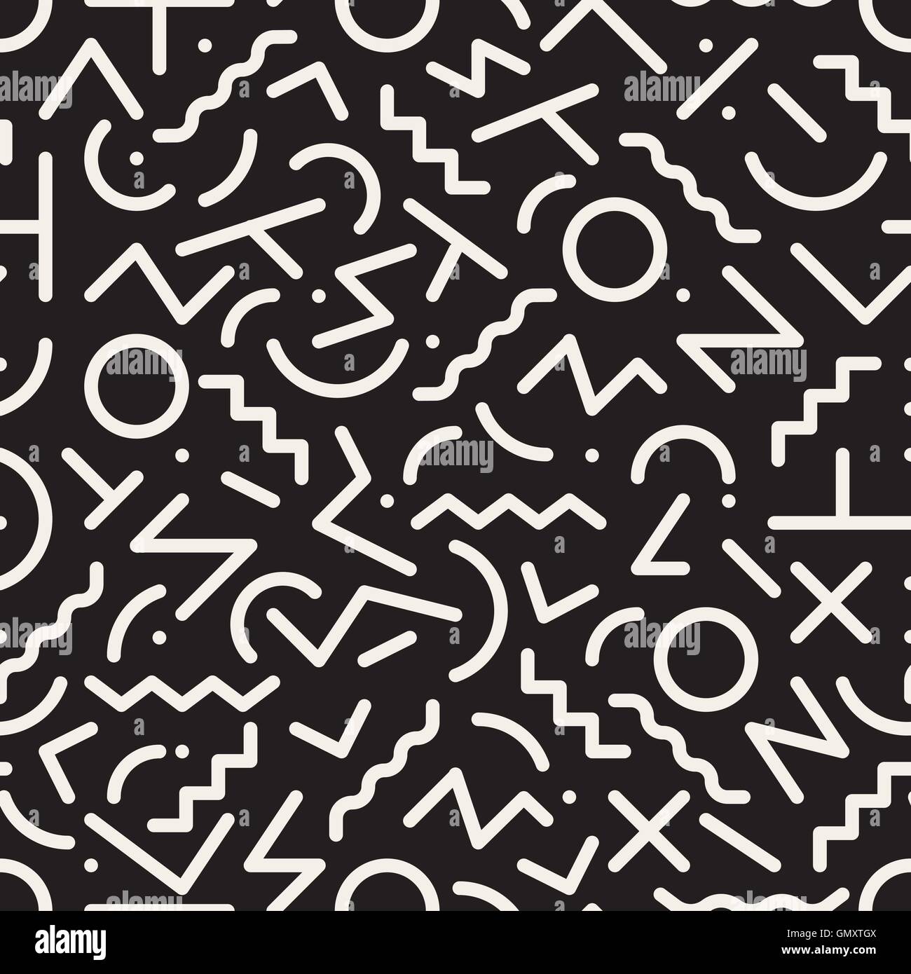 Vector Seamless Black and White Retro Jumble Geometric Line Shapes ...