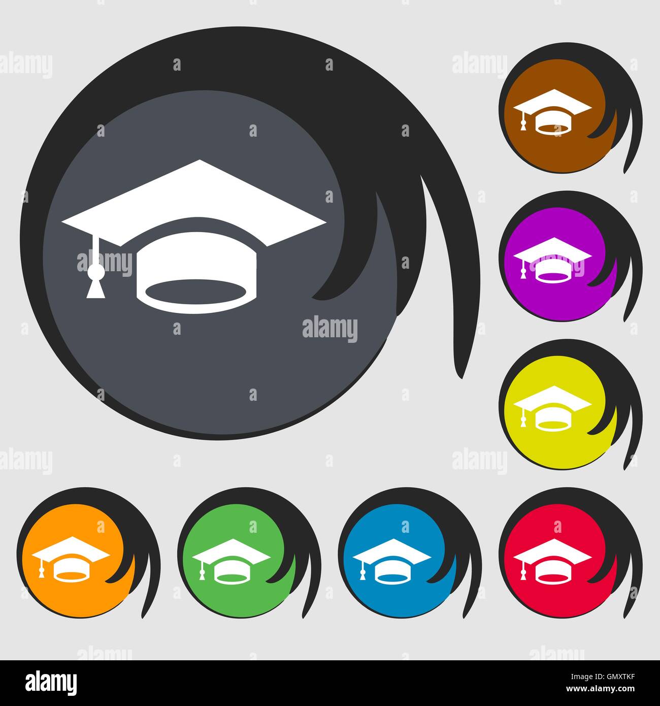 Graduation icon. Symbols on eight colored buttons. Vector Stock Vector ...