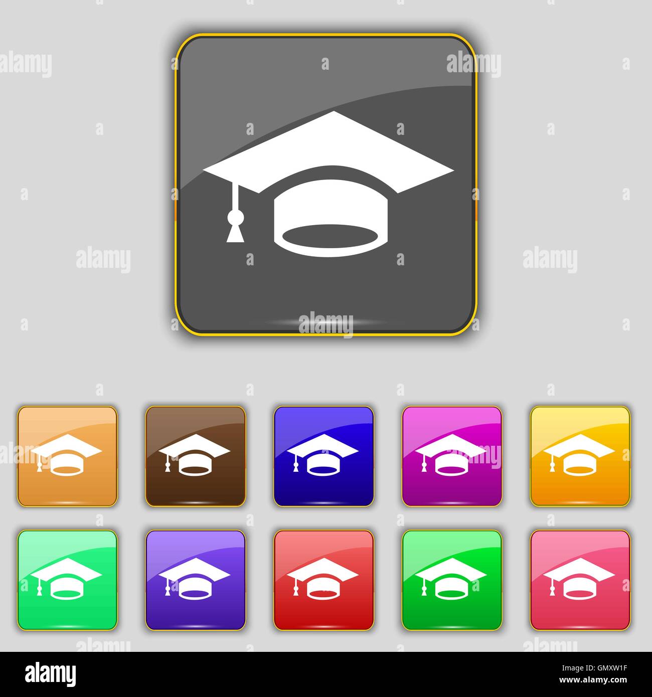 Graduation icon sign. Set with eleven colored buttons for your site ...