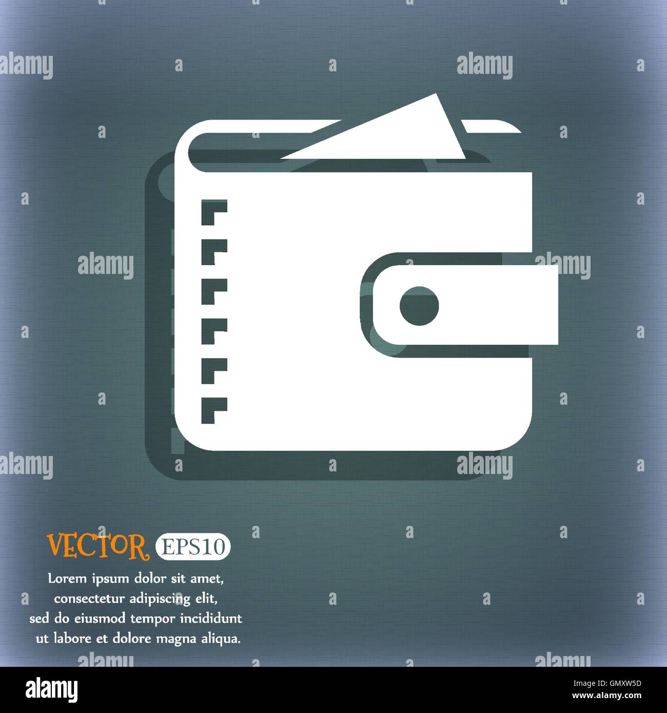 Purse icon. On the blue-green abstract background with shadow and space ...