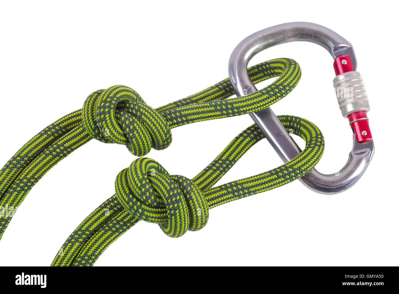 Carabiner whit climbing knot Stock Photo - Alamy