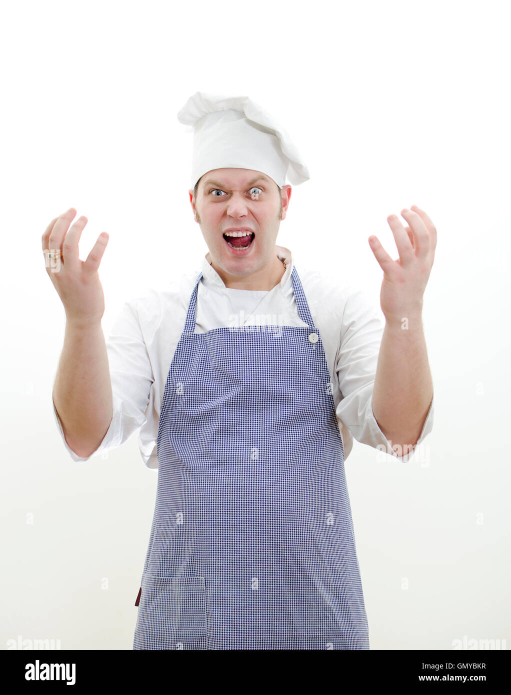 angry chief cook with hands up Stock Photo - Alamy