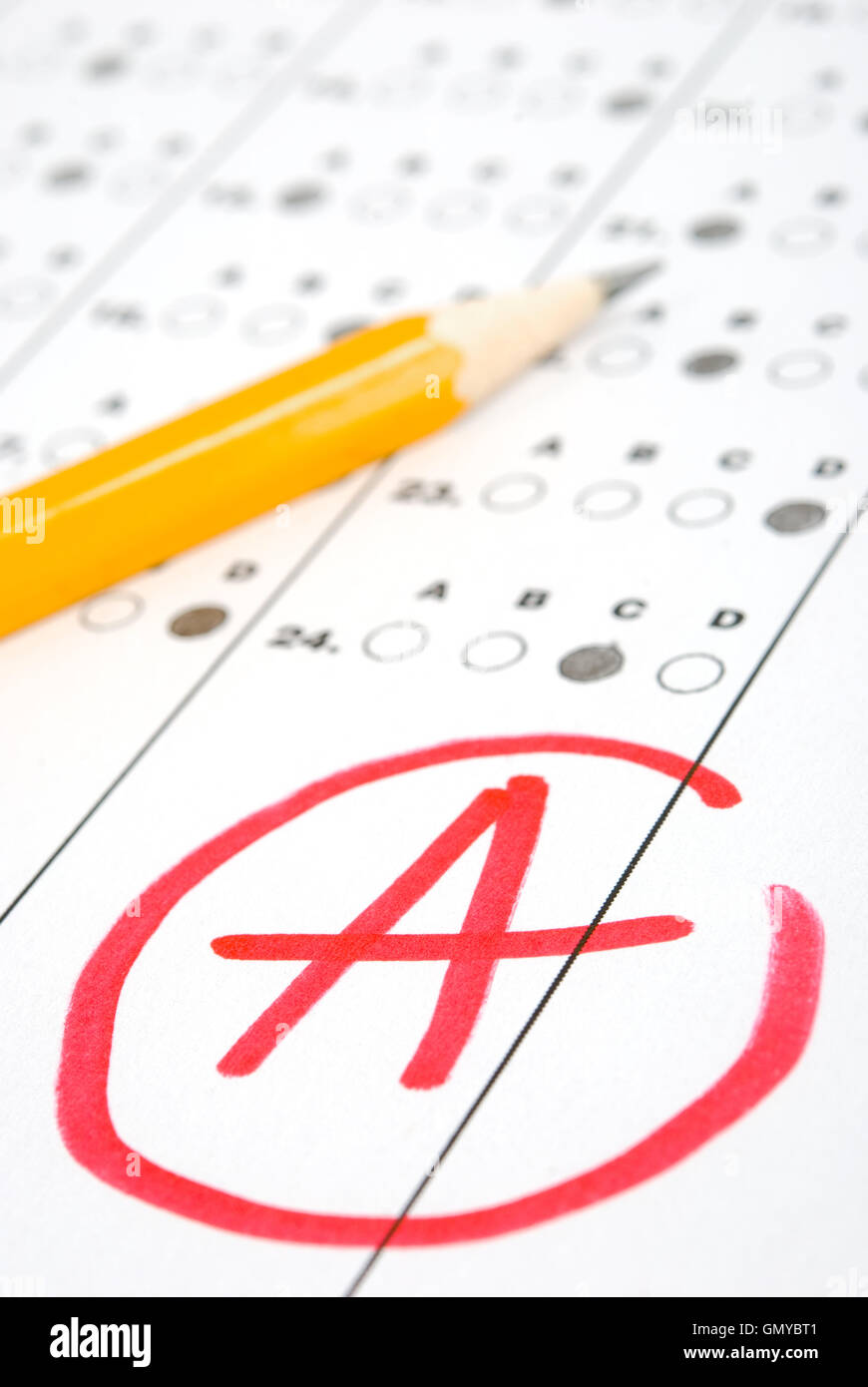 Test score sheet with answers Stock Photo - Alamy