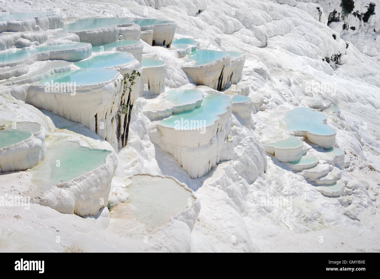 Blue water travertine pools at Pamukkale, Turkey Stock Photo - Alamy
