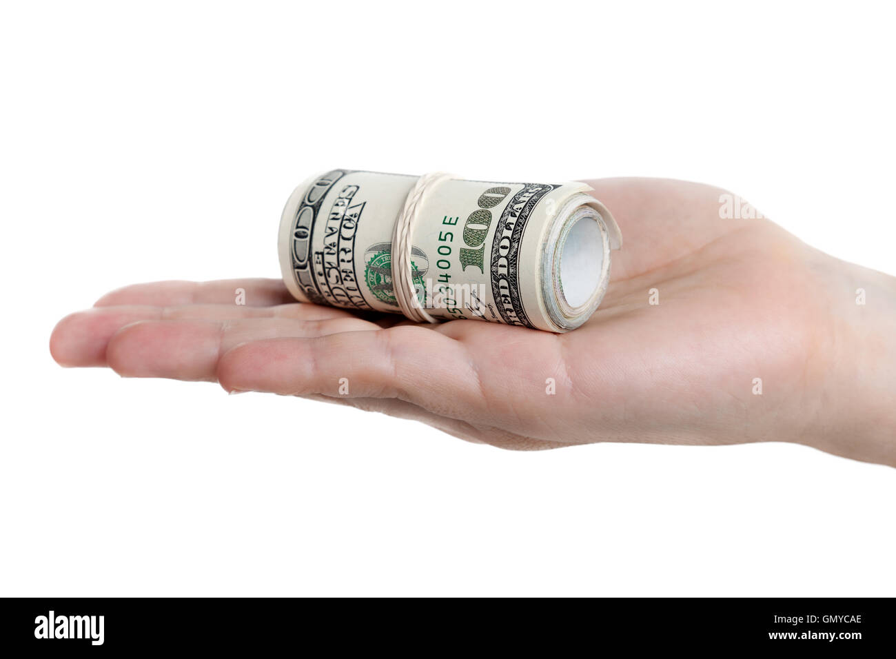 100 dollar bill rolled up hi-res stock photography and images - Alamy