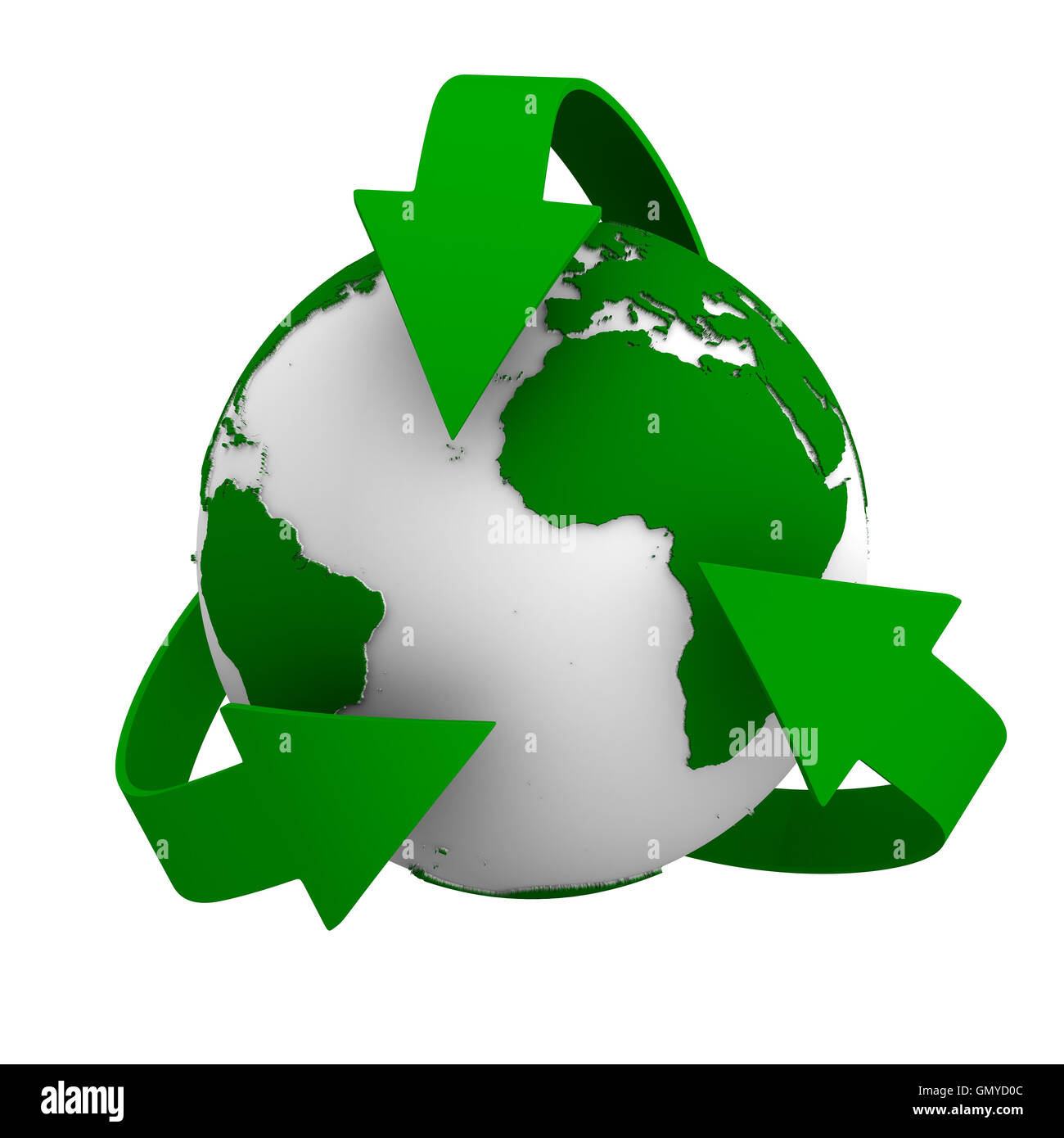 recycling arrows and globe. Isolated 3d image Stock Photo - Alamy